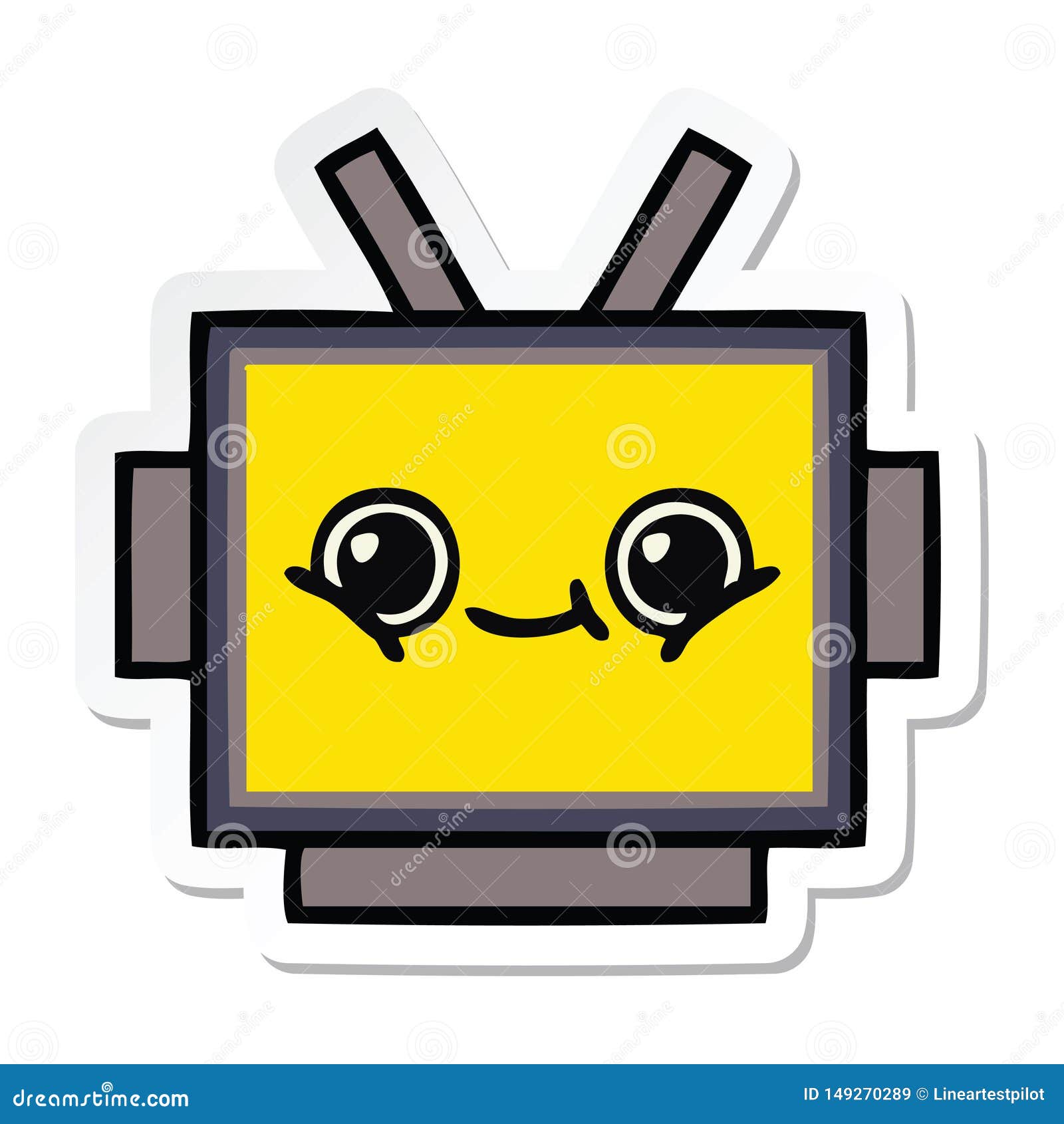 Sticker of a Cute Cartoon Robot Head Stock Vector - Illustration of ...