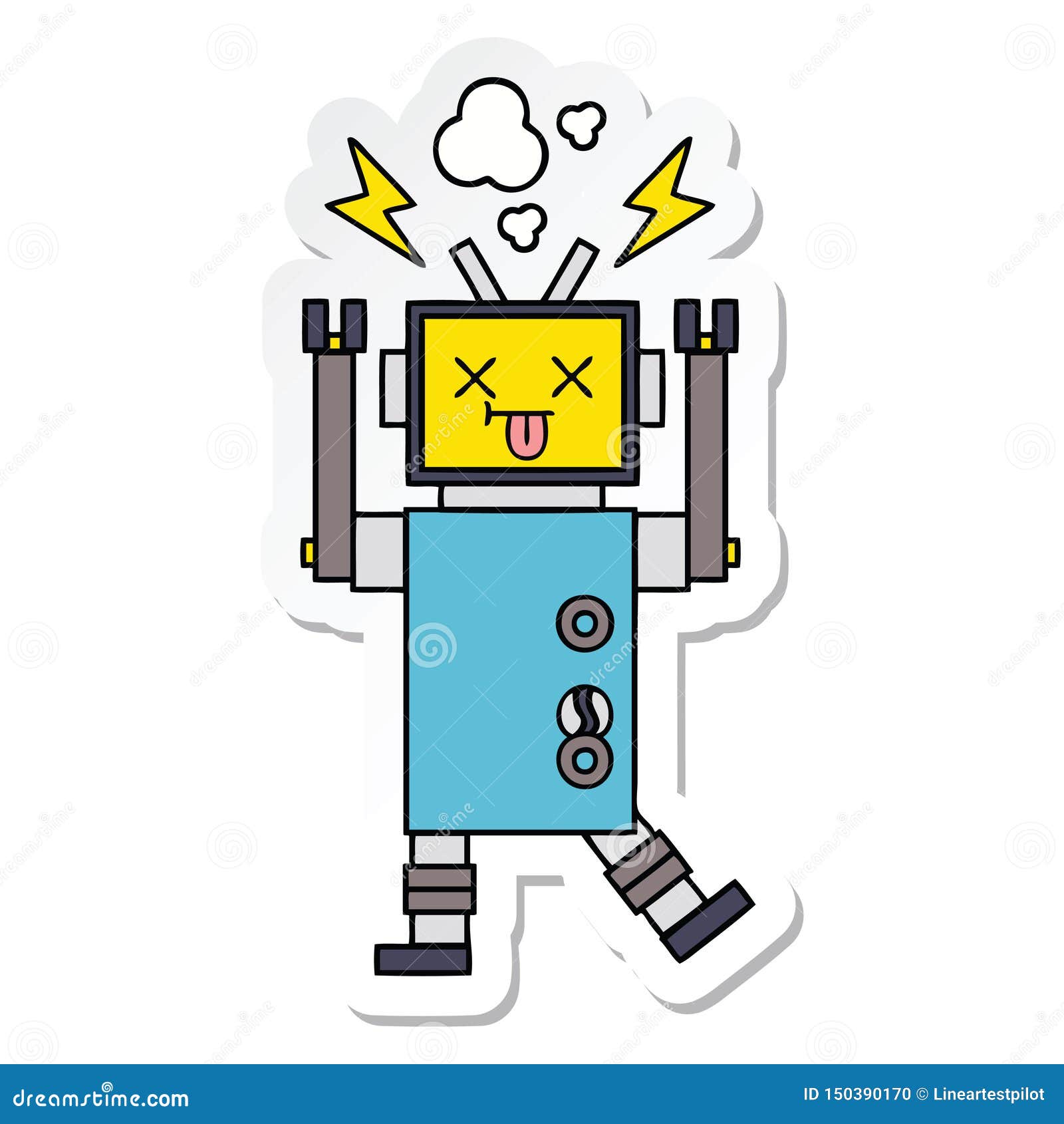 Sticker of a Cute Cartoon Robot Malfunction Stock Vector - Illustration ...