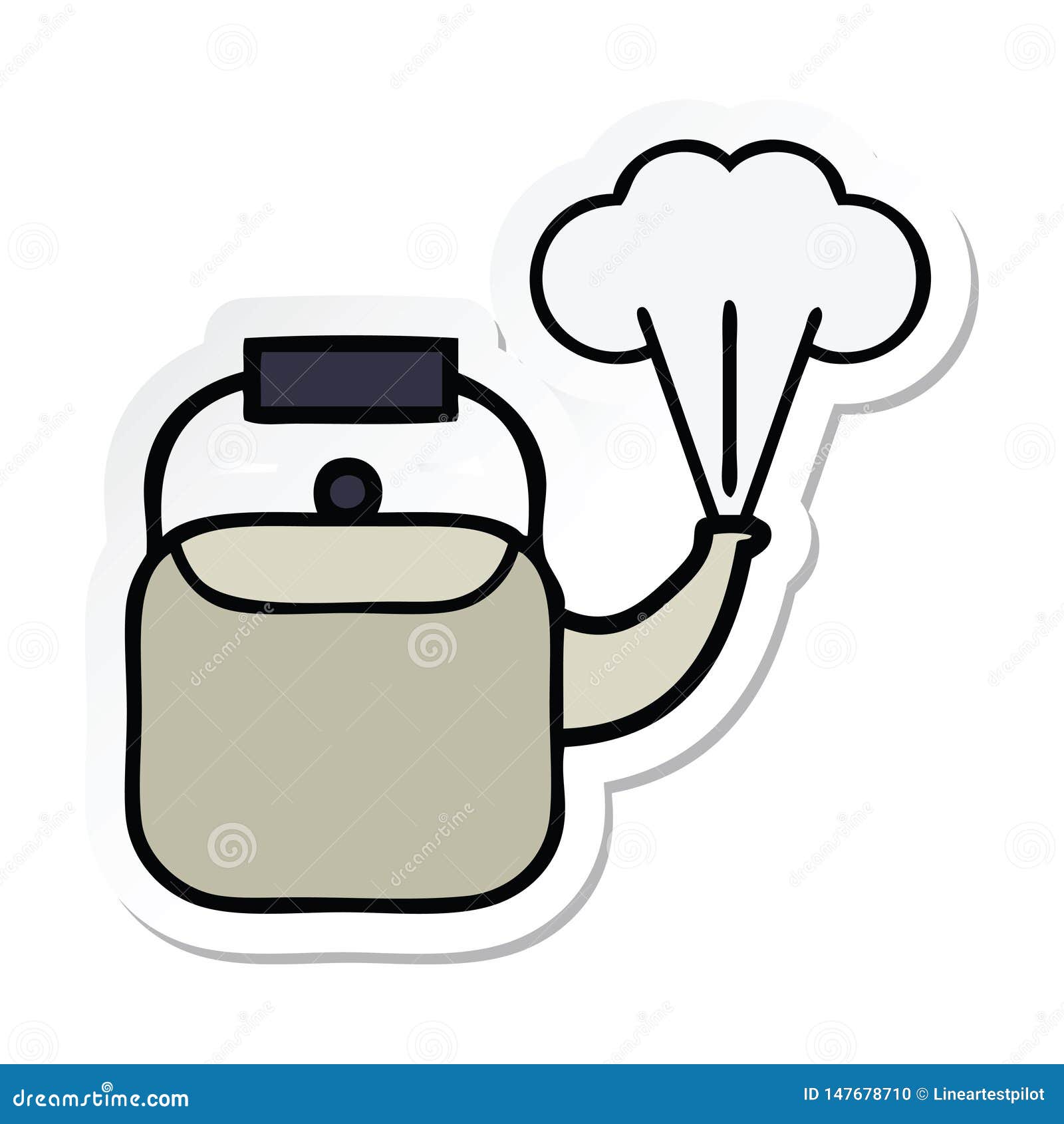 Sticker of a Cute Cartoon Steaming Kettle Stock Vector - Illustration ...