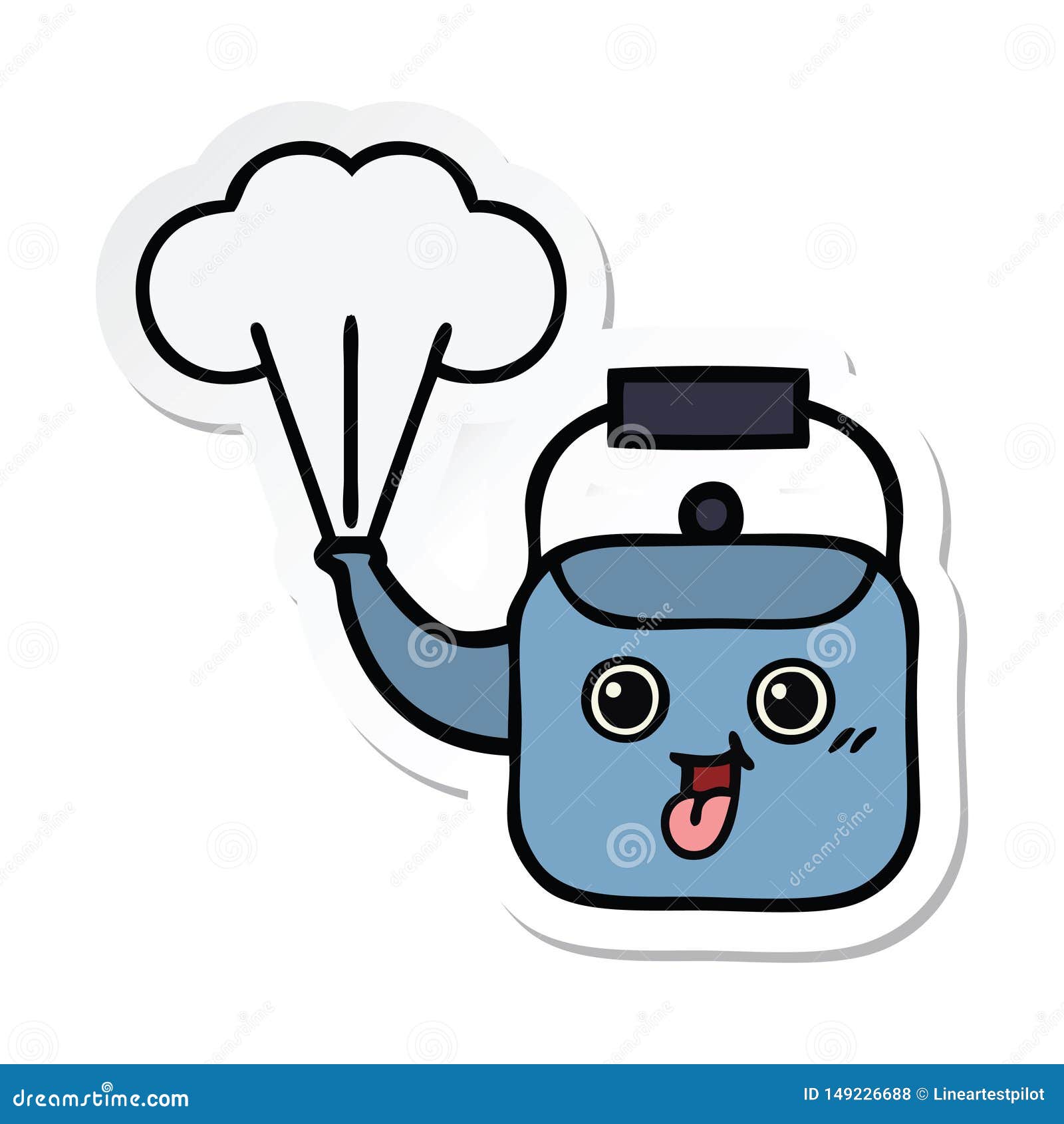 Sticker of a Cute Cartoon Steaming Kettle Stock Vector - Illustration ...