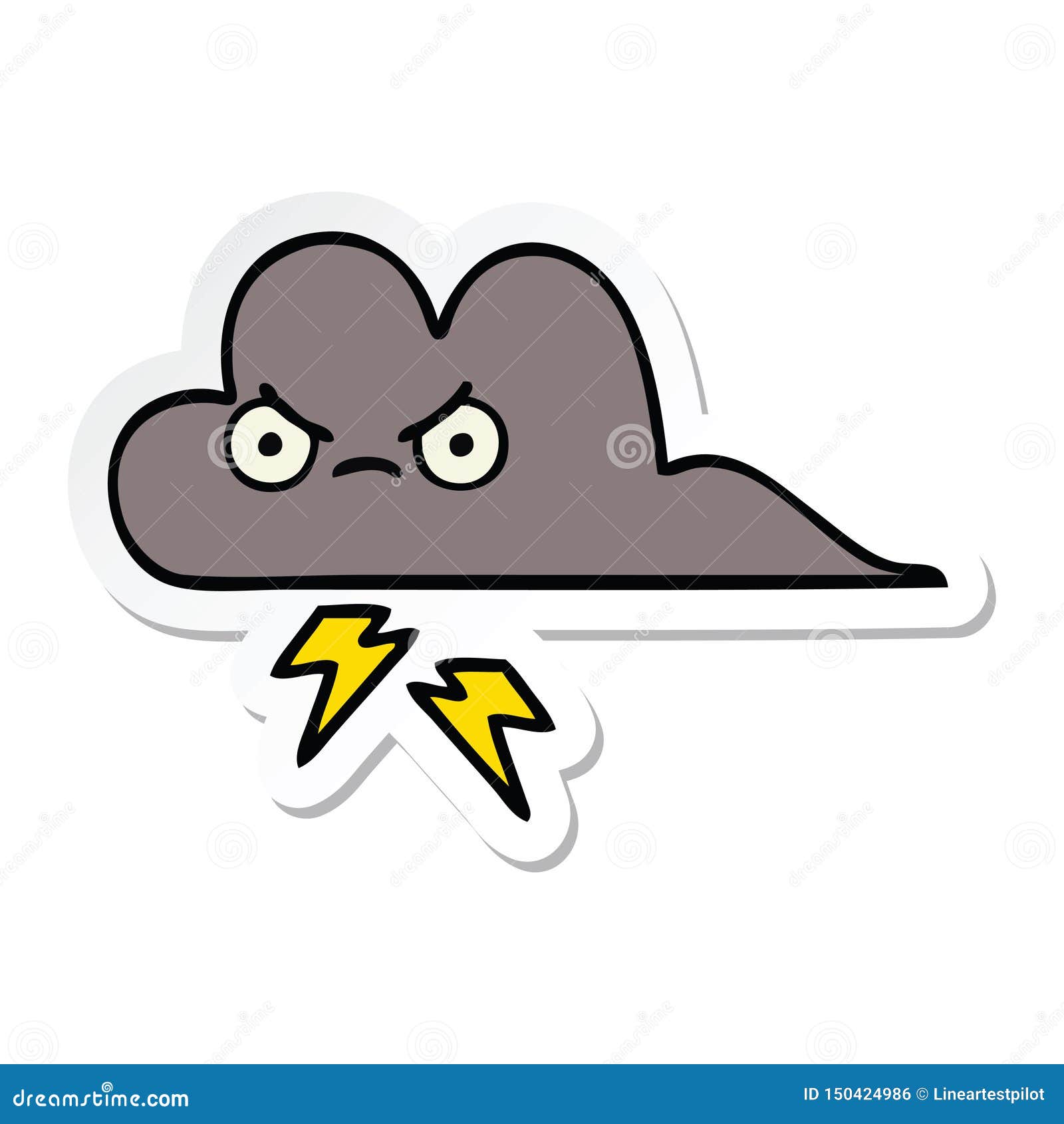 Sticker of a Cute Cartoon Storm Cloud Stock Vector - Illustration of ...