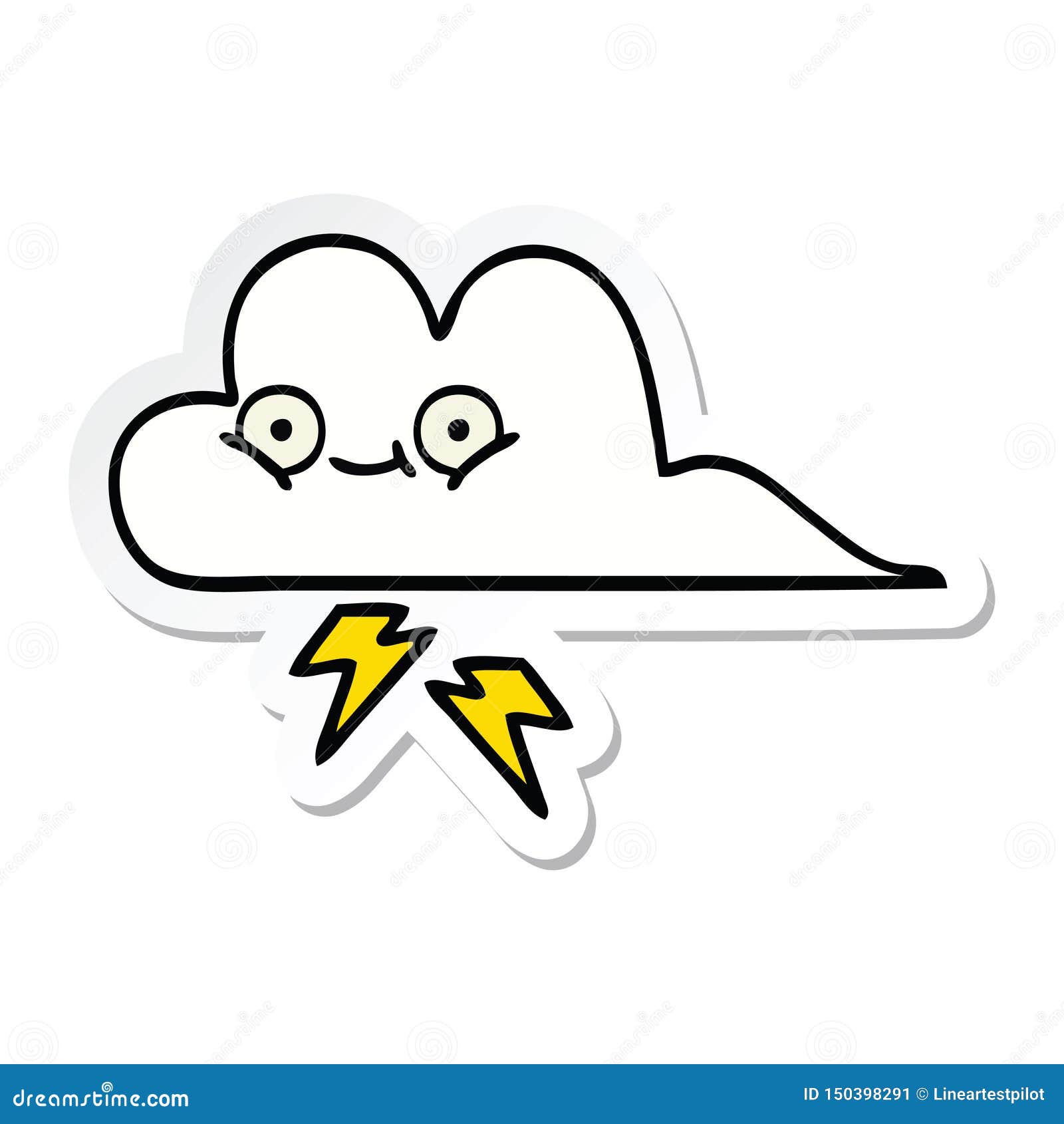 Sticker of a Cute Cartoon Thunder Cloud Stock Vector - Illustration of ...