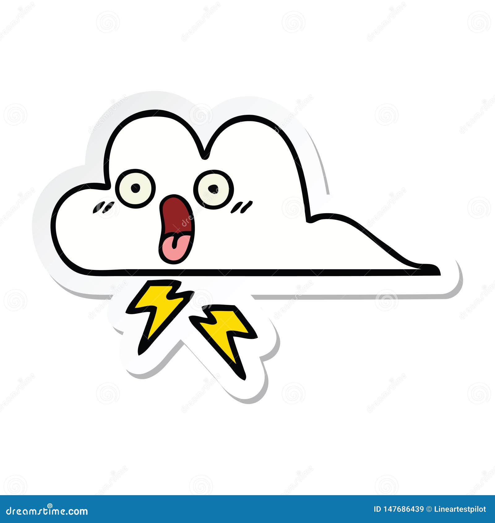 Sticker of a Cute Cartoon Thunder Cloud Stock Vector - Illustration of ...