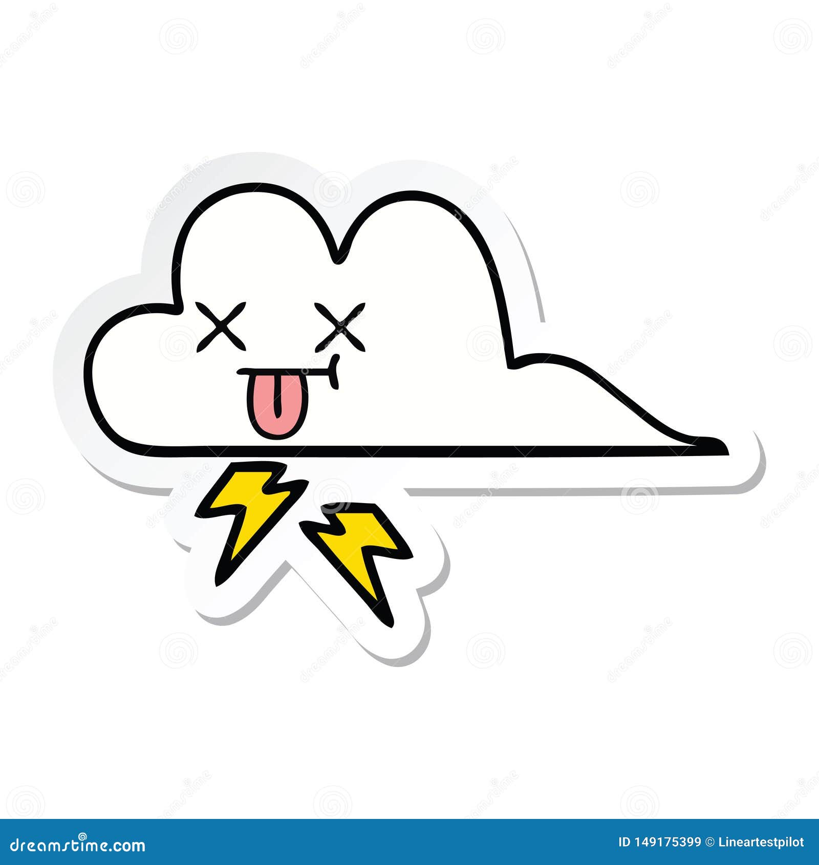 Sticker of a Cute Cartoon Thunder Cloud Stock Vector - Illustration of ...