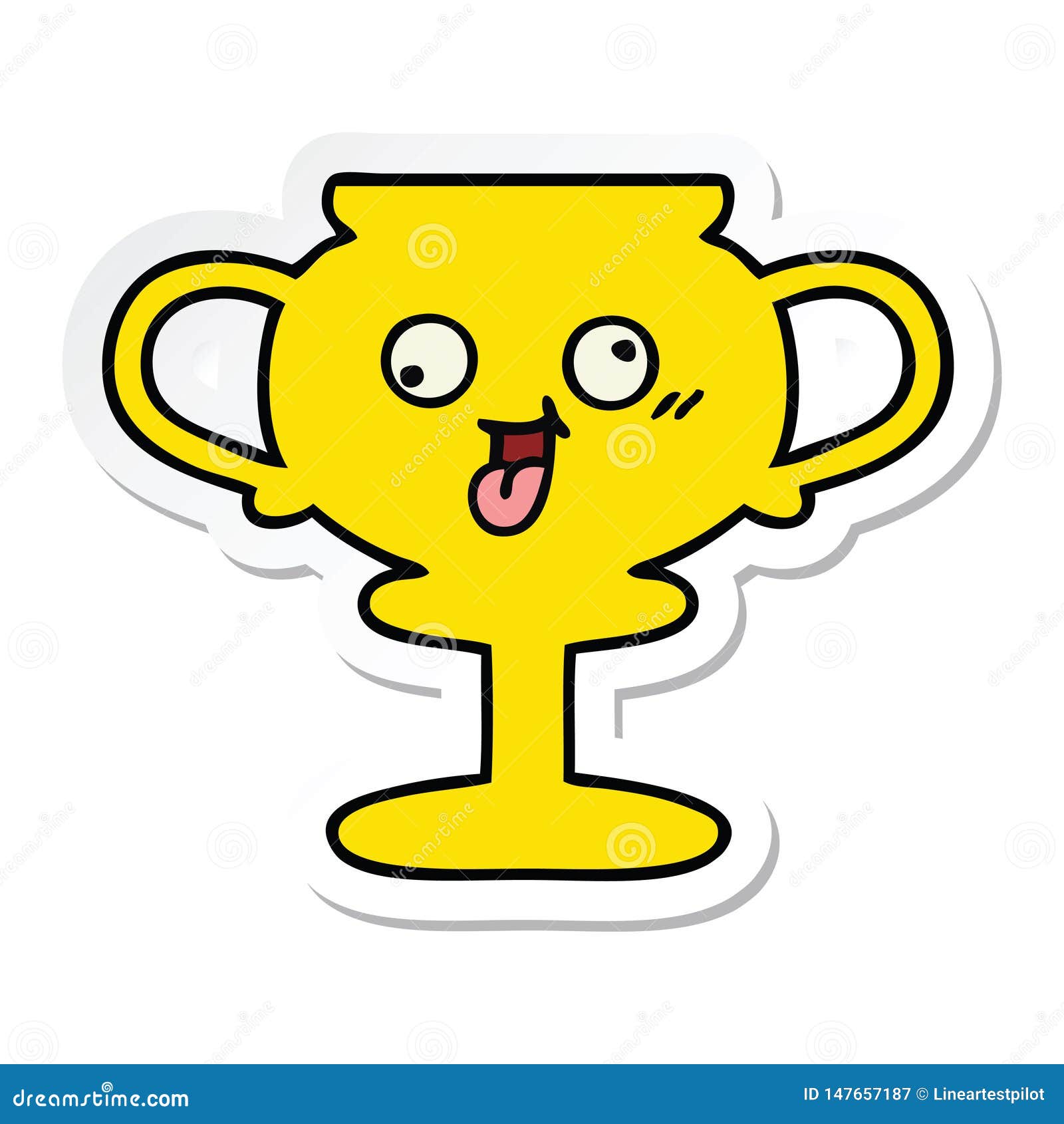 Sticker of a Cute Cartoon Trophy Stock Vector - Illustration of drawing ...