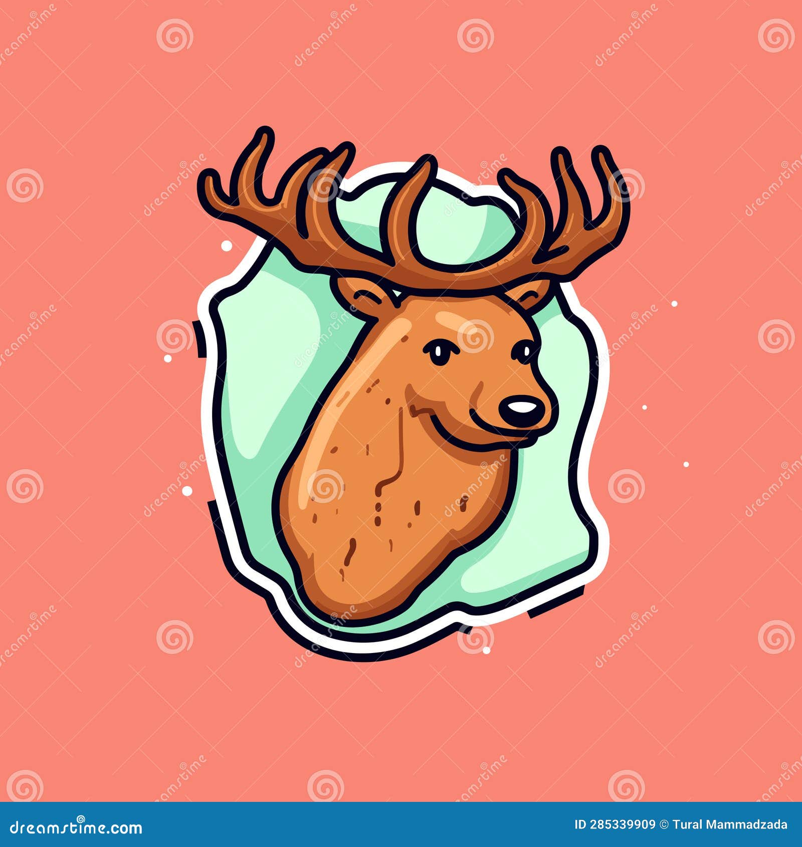 Vector of a Deer S Head Sticker on a Vibrant Pink Background Stock ...