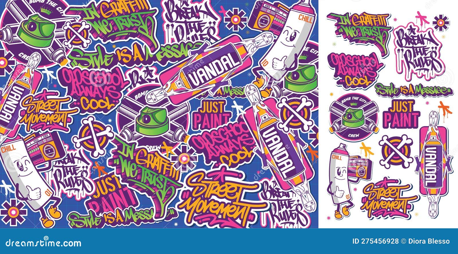 Colorful Graffiti Art Vector Sticker Pack Illustrations Stock Vector ...