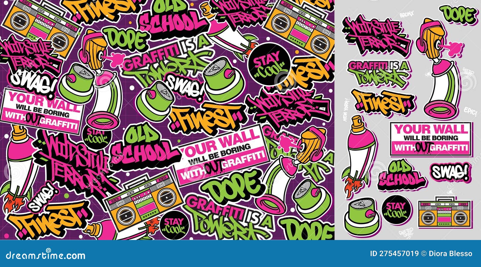 Colorful Graffiti Art Vector Sticker Pack Illustrations Stock Vector ...