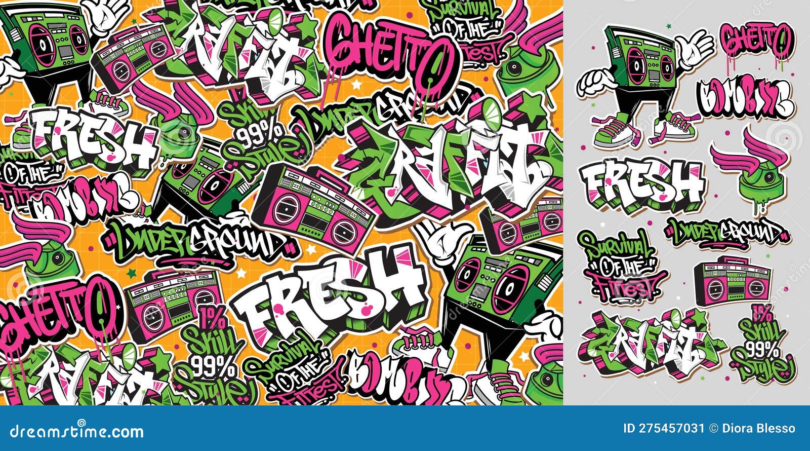 Colorful Graffiti Art Vector Sticker Pack Illustrations Stock Vector ...