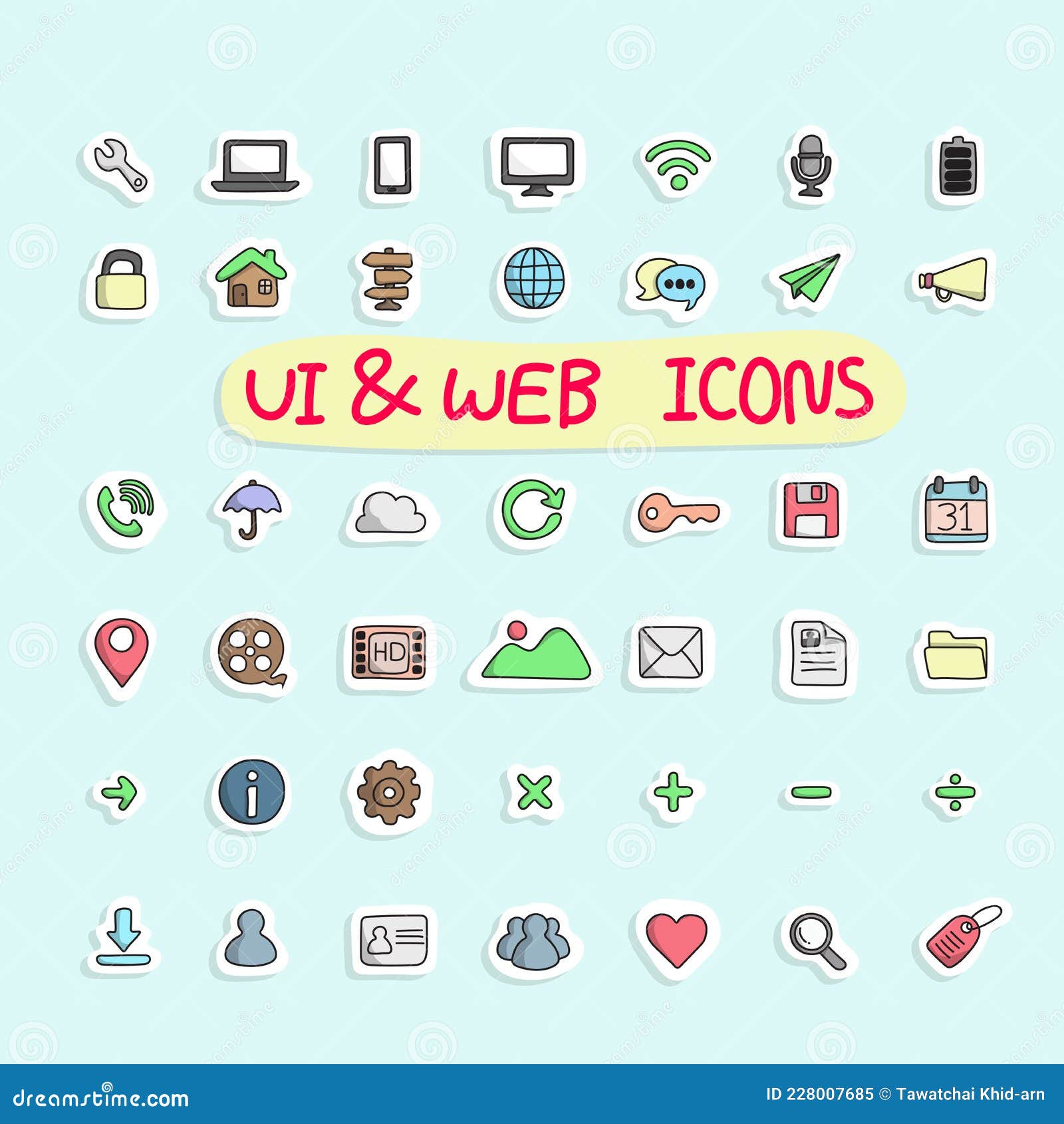 Sticker Design Icon Set of Ui and Internet Vector Illustration Hand ...