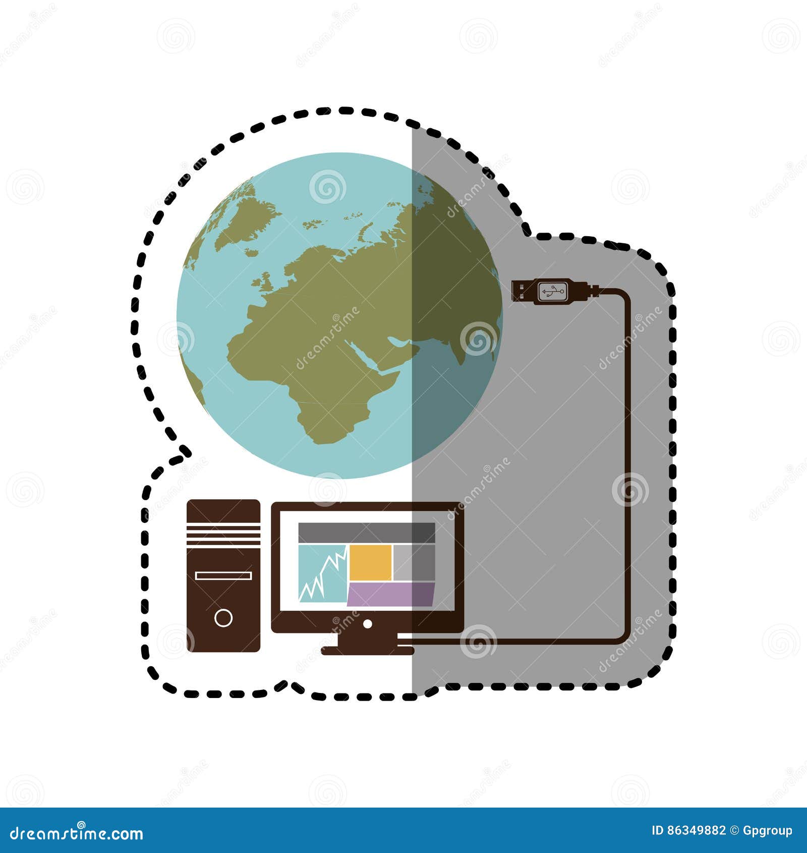 Sticker Desktop Computer Global Hosting Database Stock Illustration ...