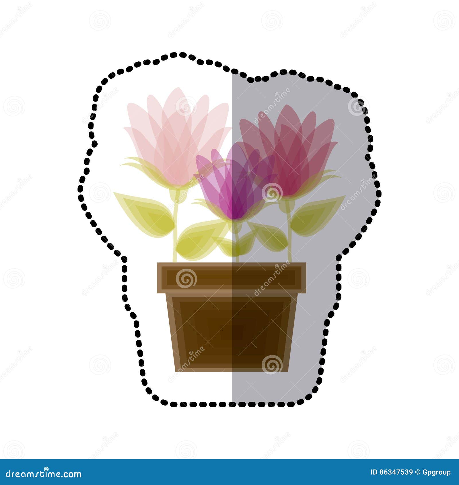 Sticker Faded Spring Flower Collection in Pot Stock Illustration ...