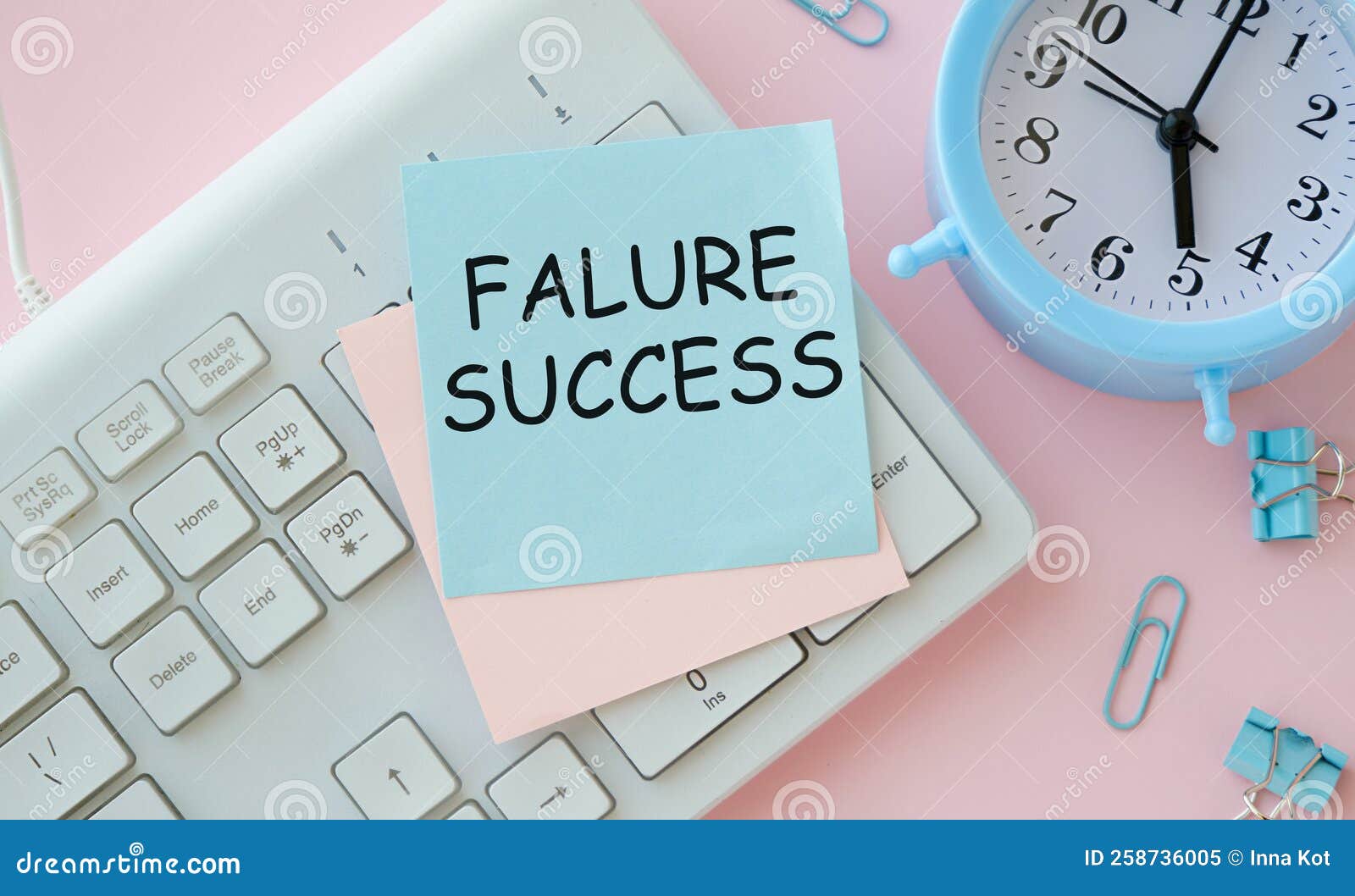 Sticker with FAILURE SUCCESS Text on a Notebooks on the Pink Backgroun ...