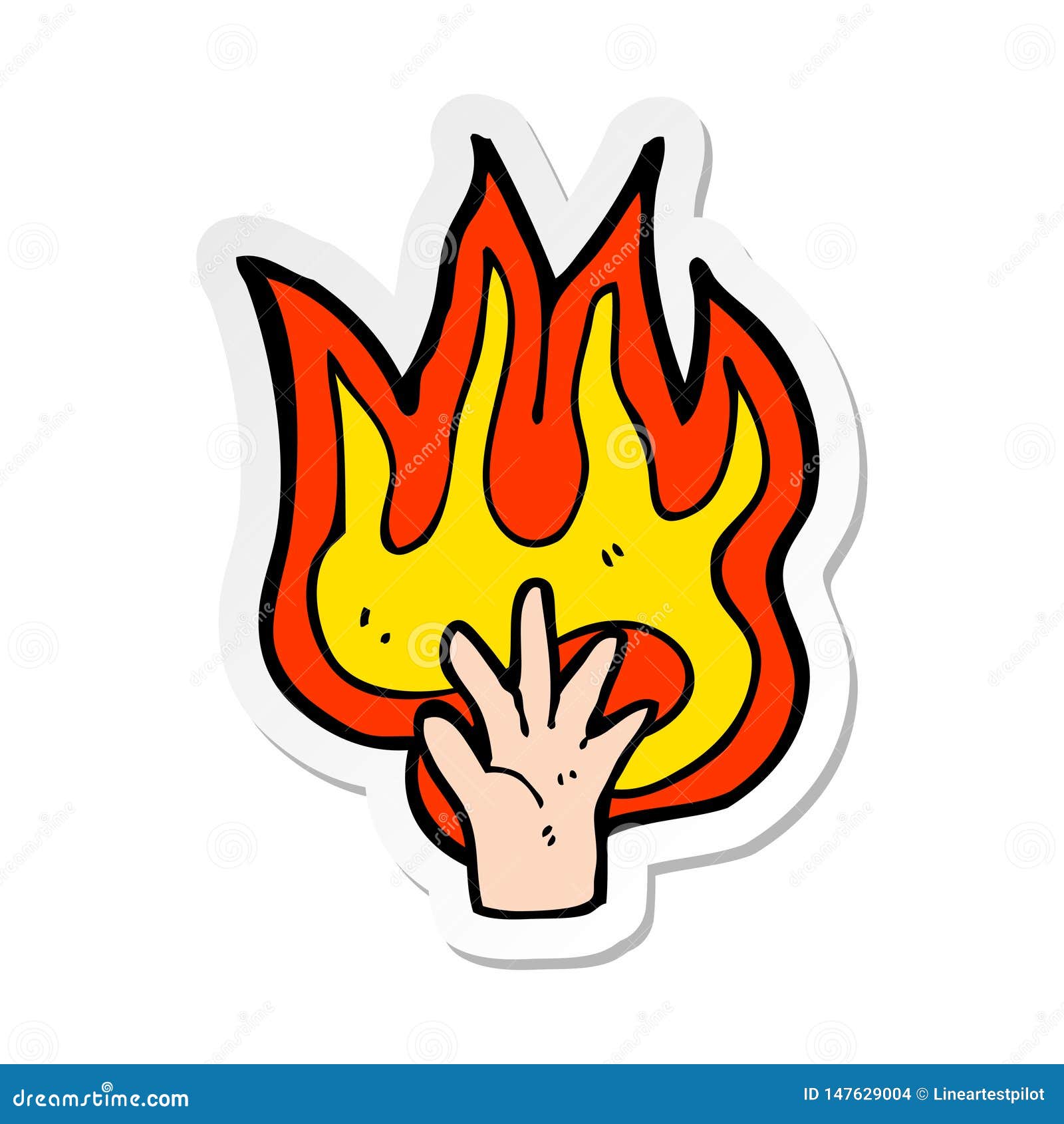 Sticker of a Flaming Hand Symbol Stock Vector - Illustration of retro ...