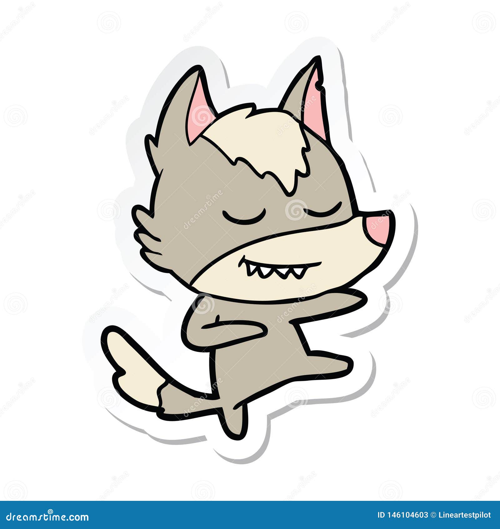 Sticker of a Friendly Cartoon Wolf Dancer Stock Vector - Illustration ...