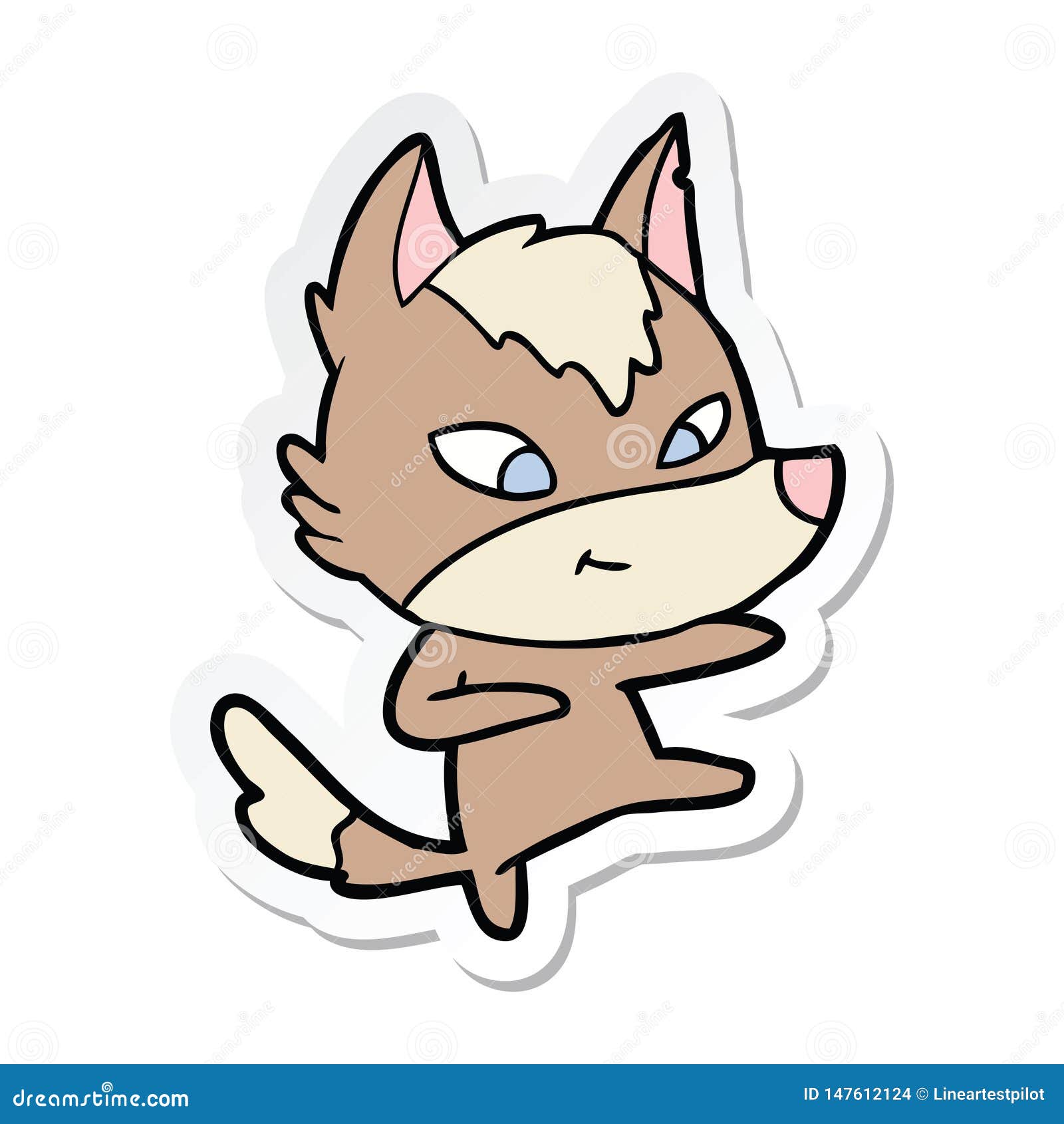 Sticker of a Friendly Cartoon Wolf Dancing Stock Vector - Illustration ...