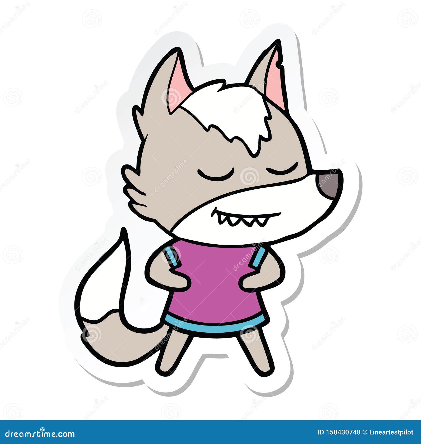 Sticker of a Friendly Cartoon Wolf Girl Stock Vector - Illustration of ...