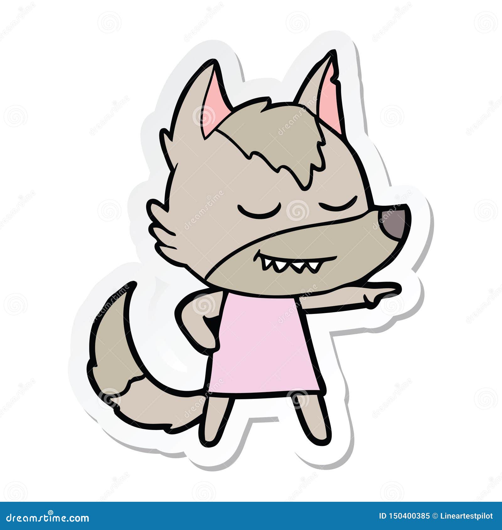 Sticker of a Friendly Cartoon Wolf Girl Pointing Stock Vector ...
