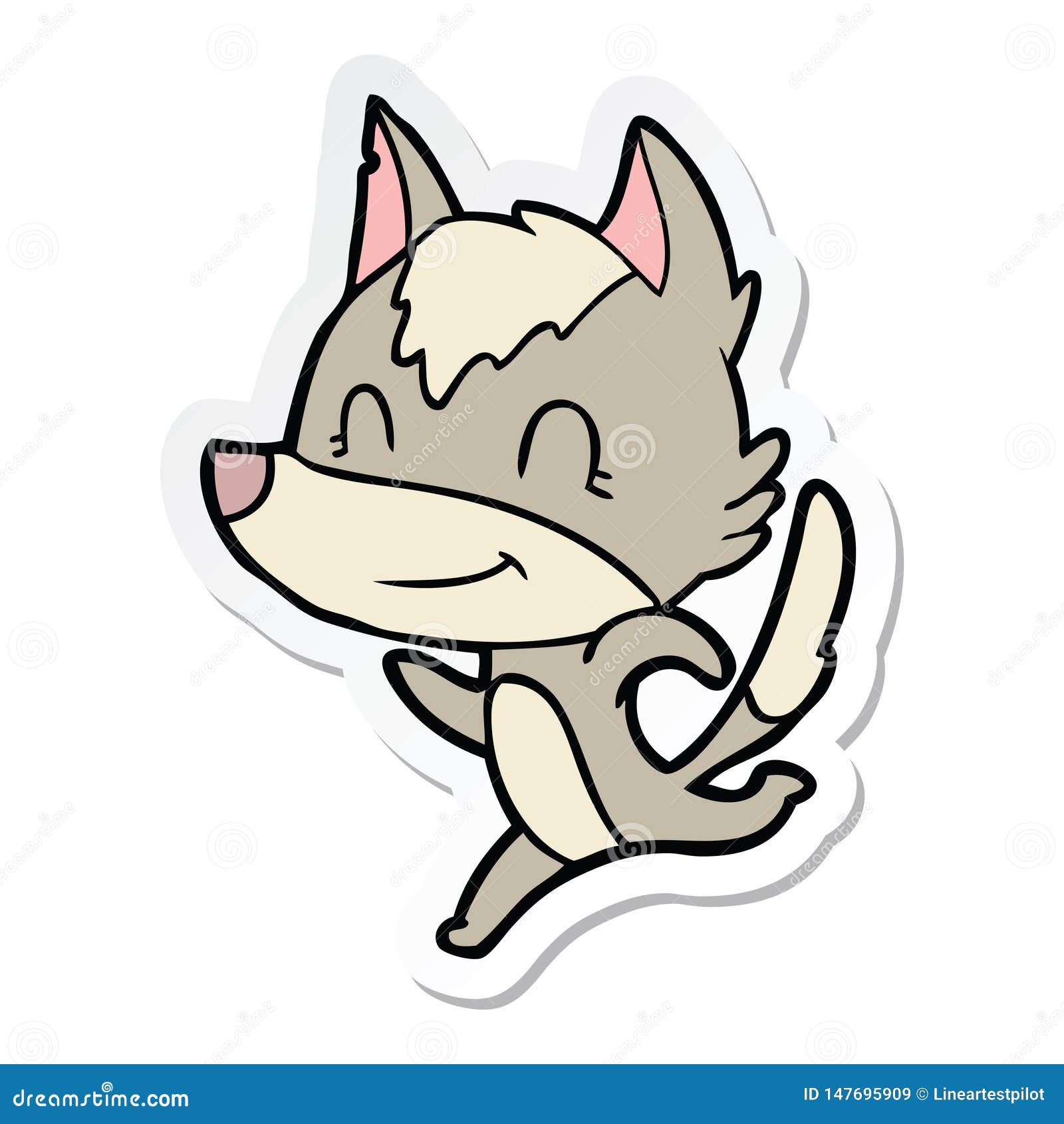 Sticker of a Friendly Cartoon Wolf Running Stock Vector - Illustration ...