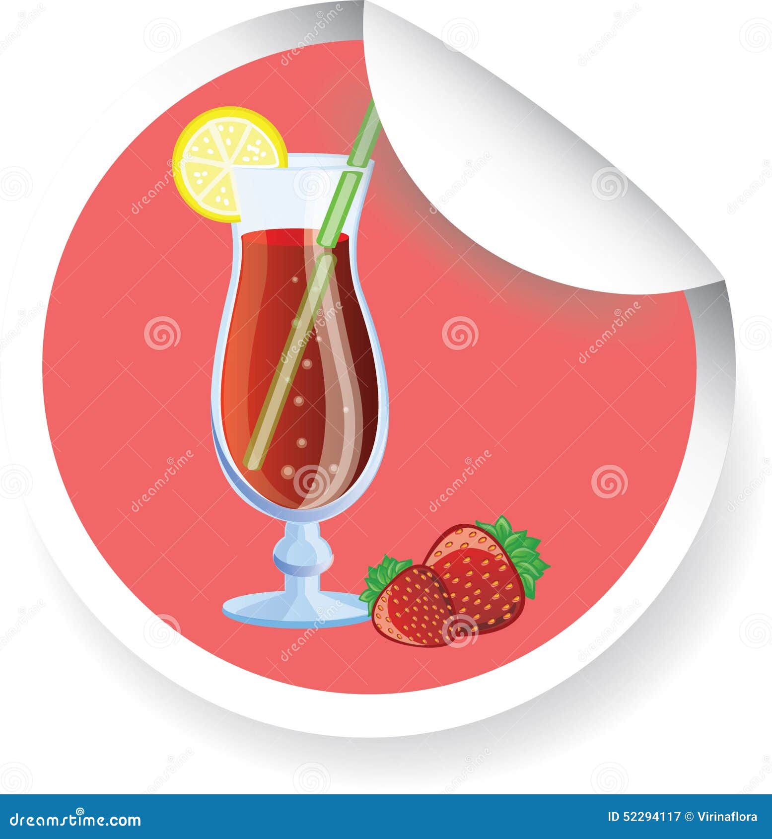 Sticker Fruit Juice Drink Cocktail Fresh Cute Cartoon Design Vector ...