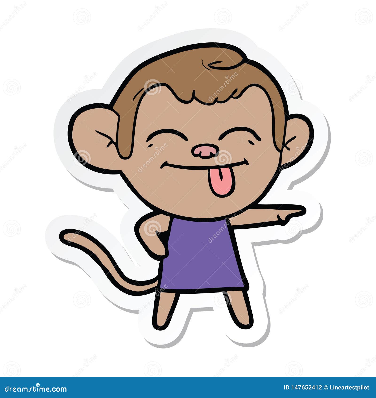 Sticker of a Funny Cartoon Monkey Pointing Stock Vector - Illustration ...