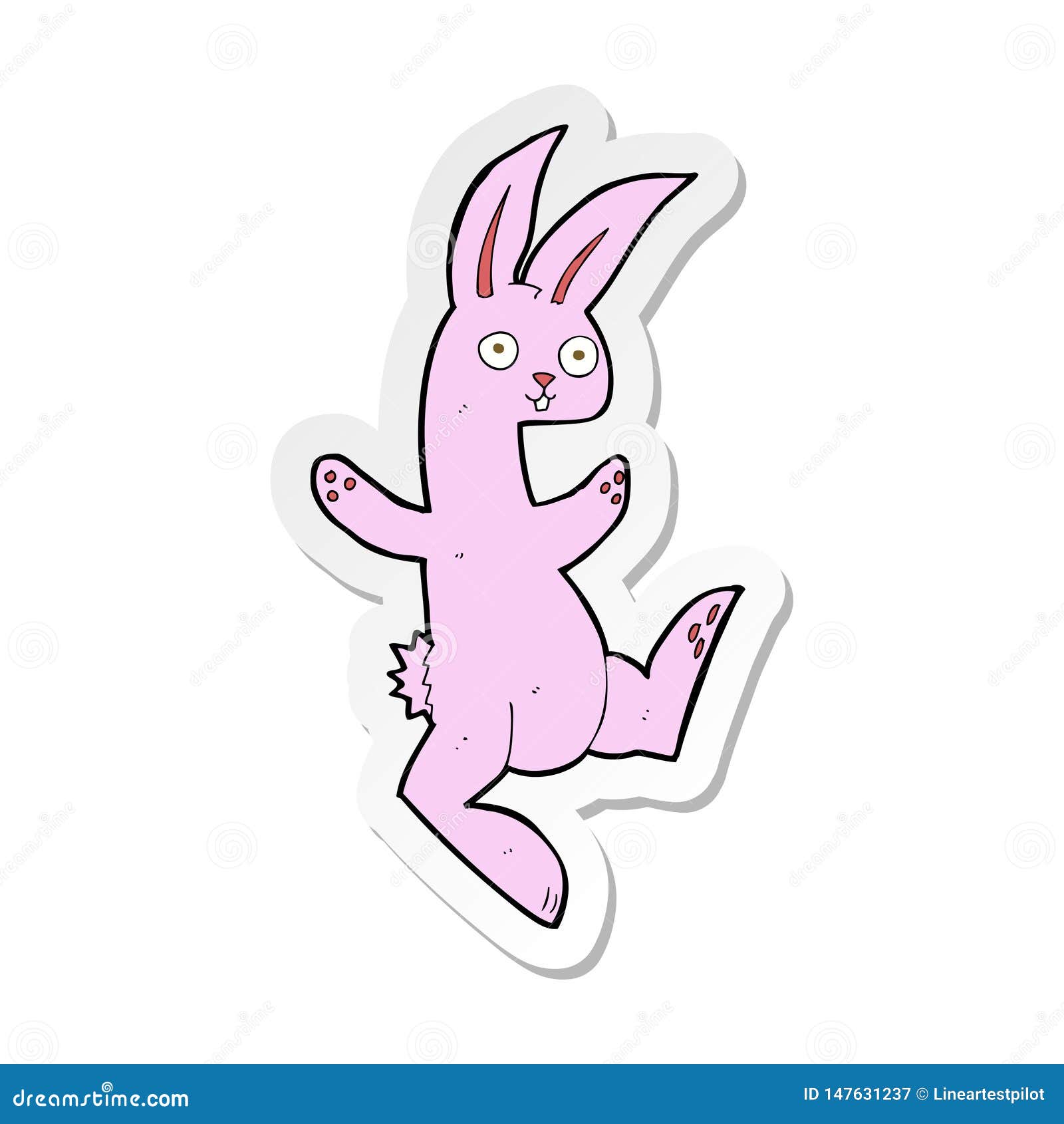 Sticker of a Funny Cartoon Pink Rabbit Stock Vector - Illustration of ...