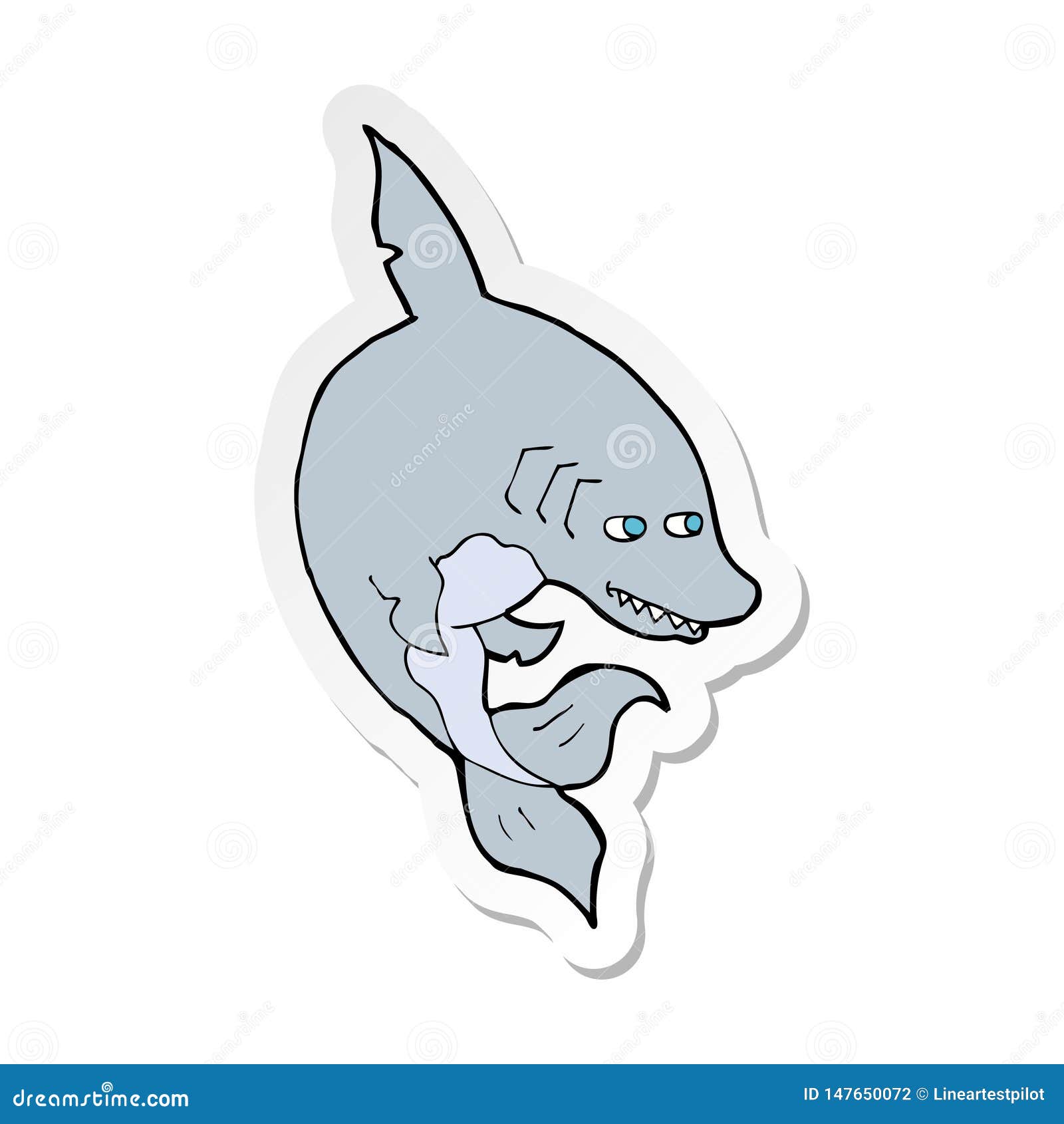Sticker of a Funny Cartoon Shark Stock Vector - Illustration of ...