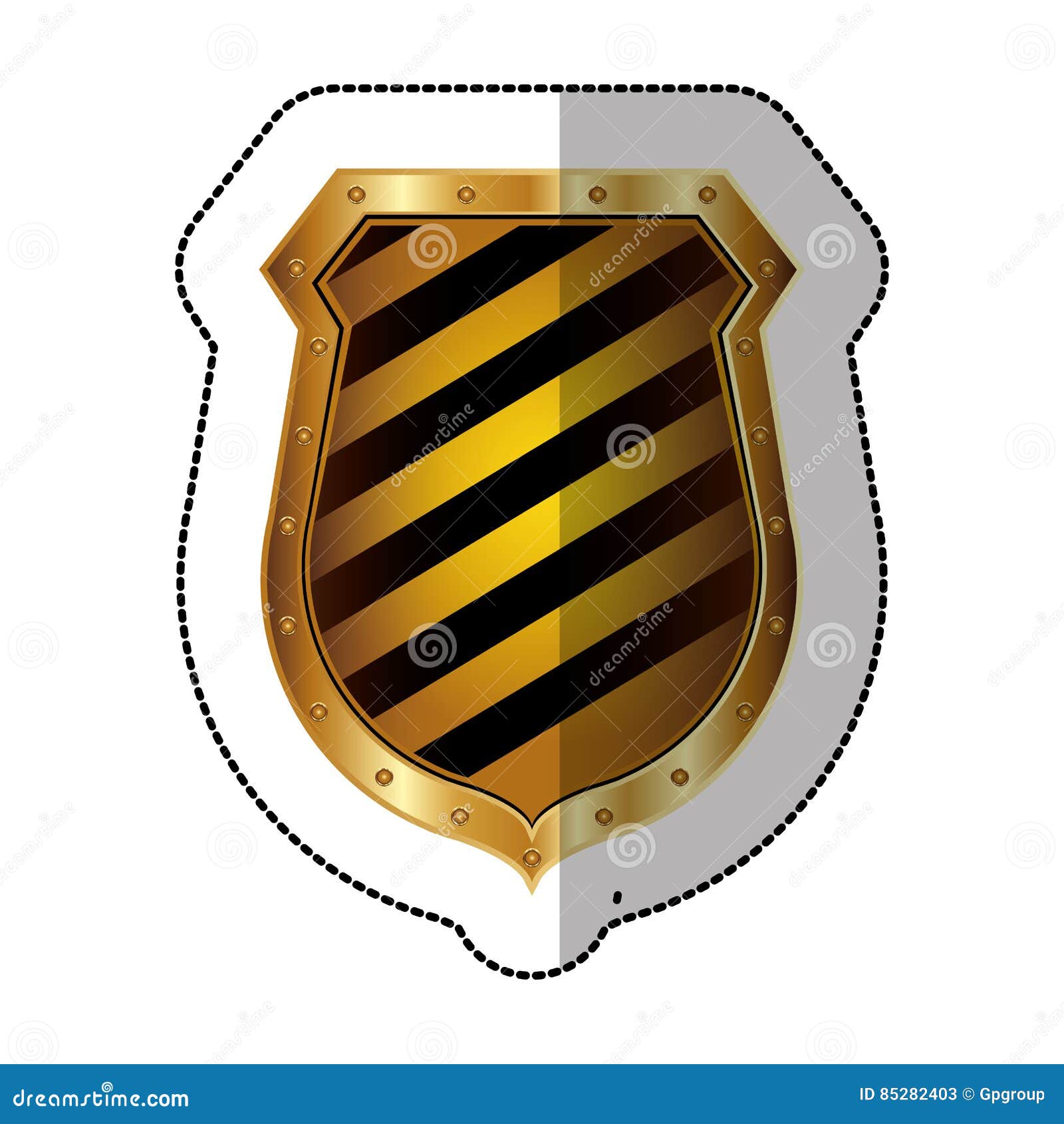Sticker Golden Shield with Colorful Diagonal Lines Shape Stock ...
