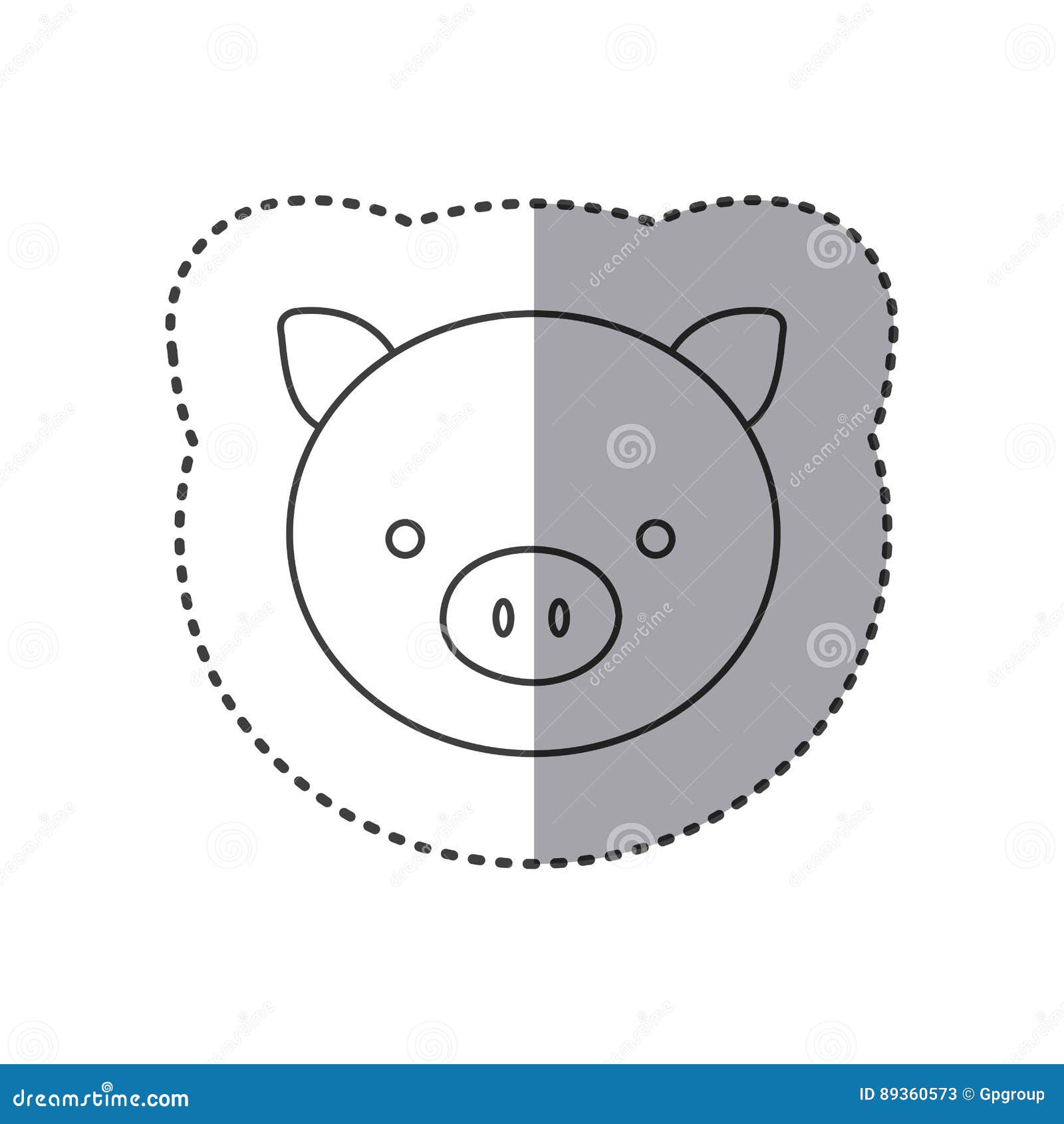 Sticker of Grayscale Contour with Face of Pig Stock Illustration ...
