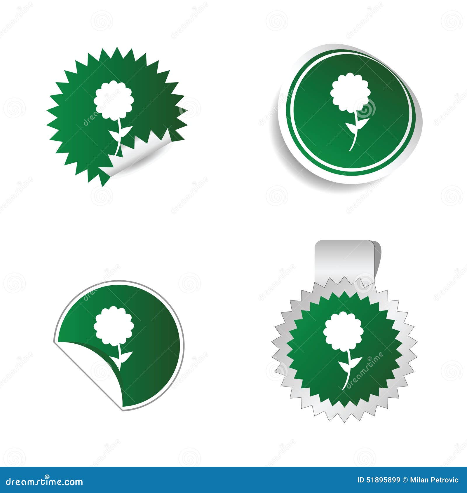 Sticker Green Color with White Flower Icon Stock Vector - Illustration ...
