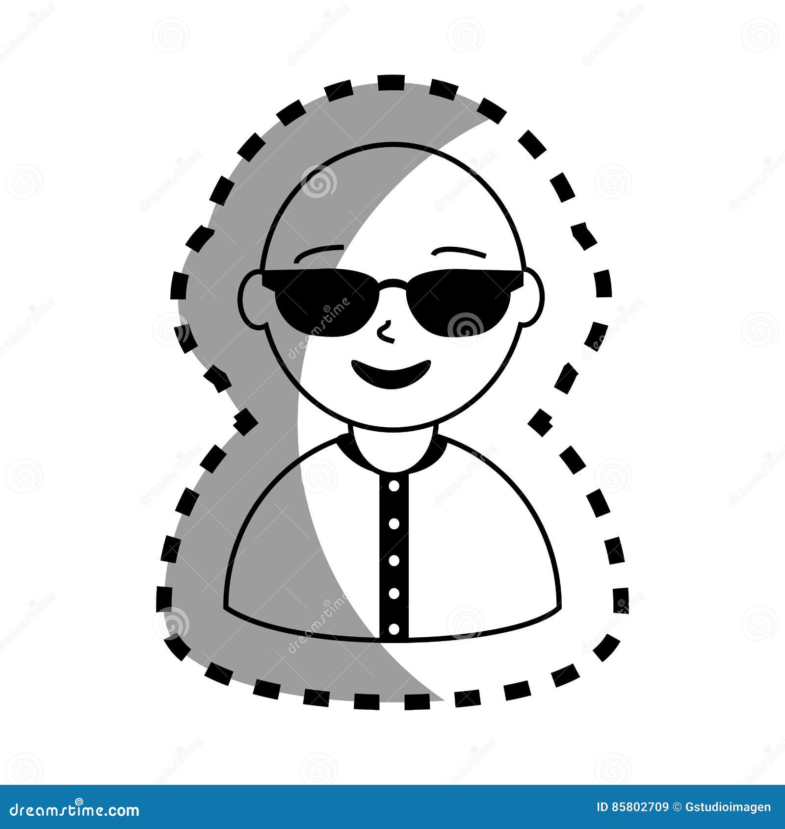 Sticker with Half Body Man Monochrome with Sunglasses and Bald Stock ...