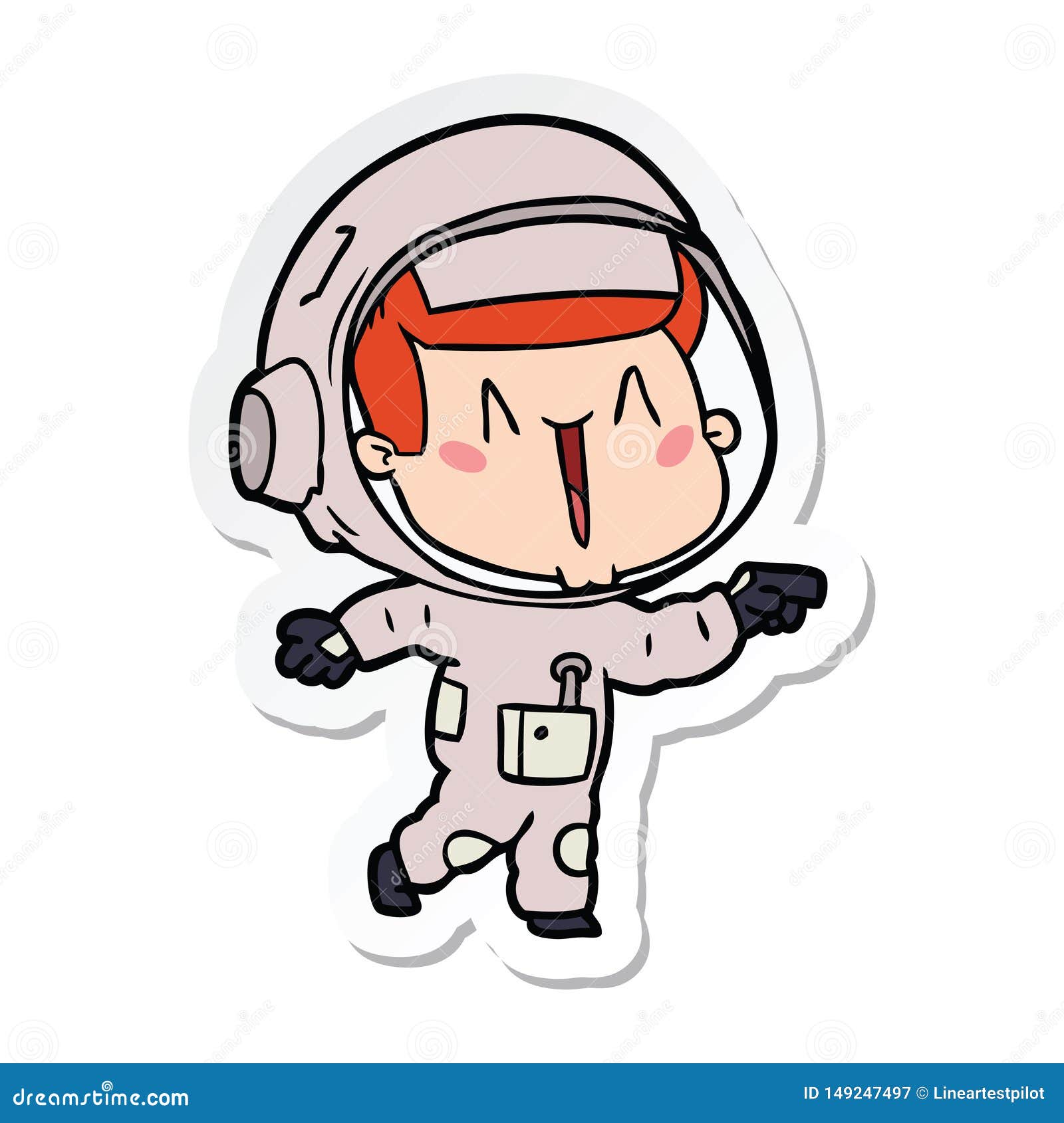 Sticker of a Happy Cartoon Astronaut Pointing Stock Vector ...