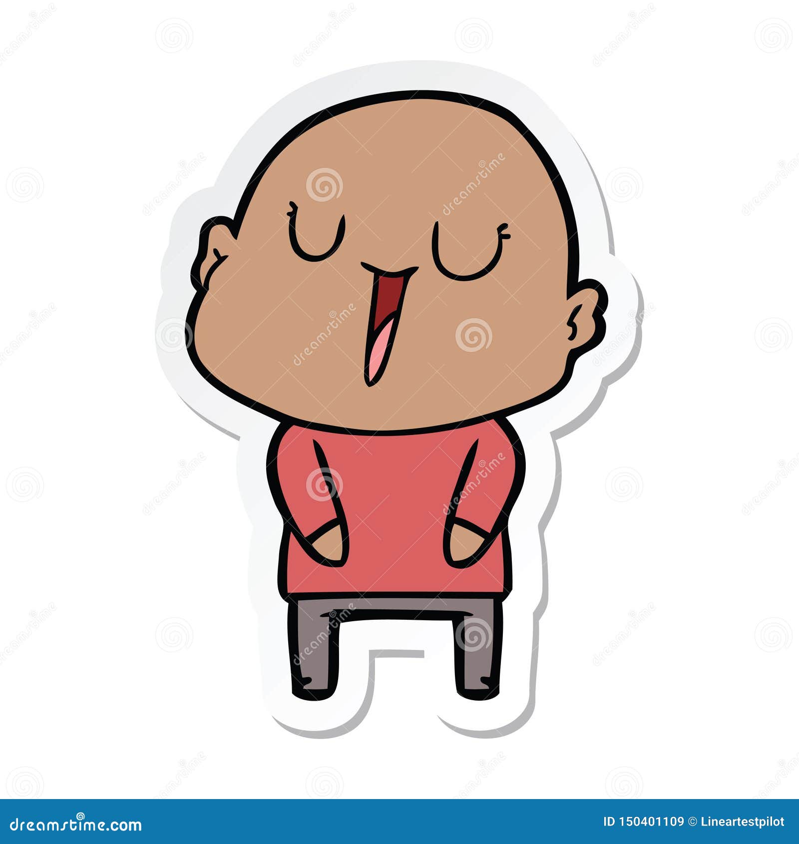 Sticker of a Happy Cartoon Bald Man Stock Vector - Illustration of hand ...