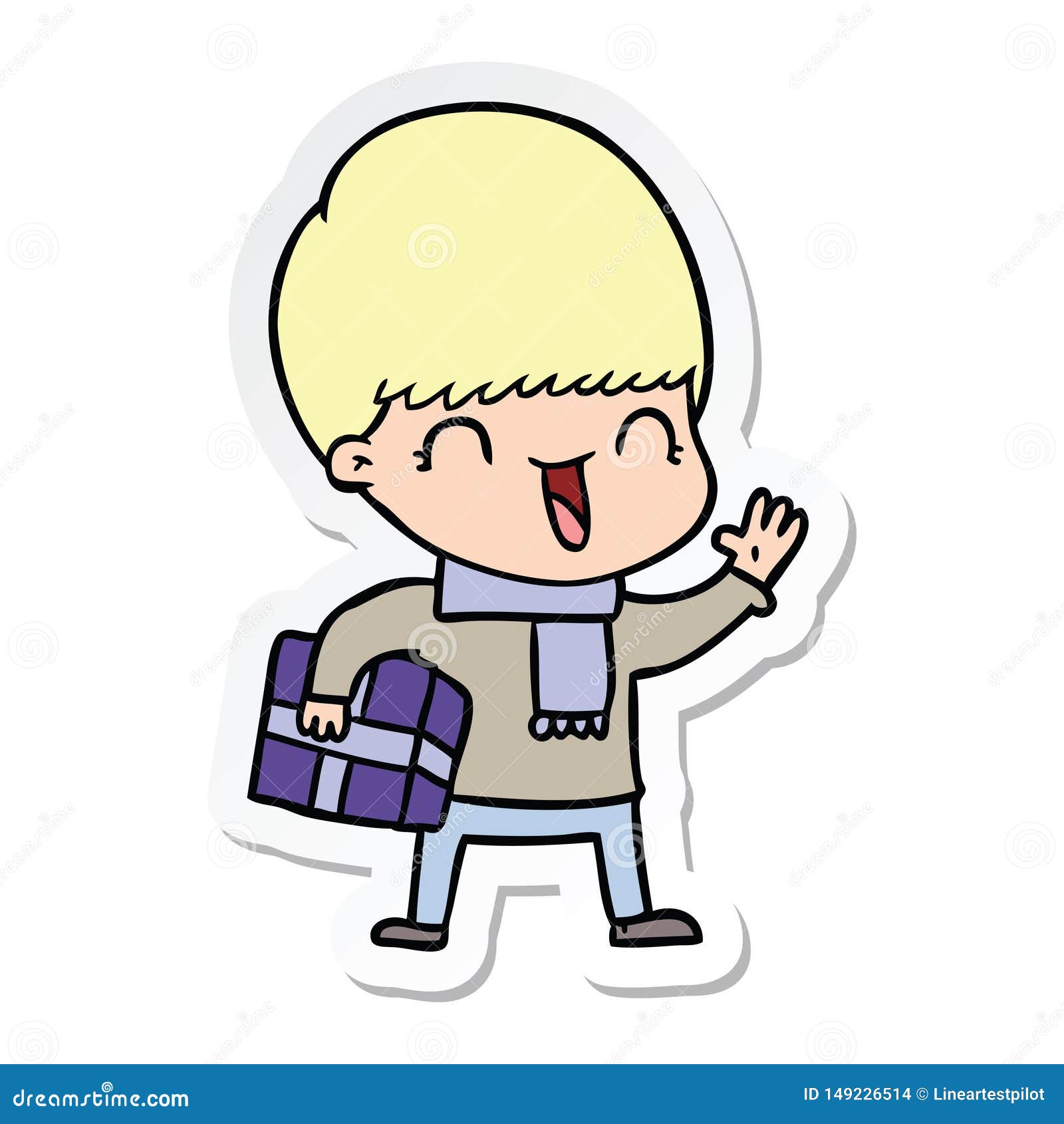 Sticker of a Happy Cartoon Boy Stock Vector - Illustration of hand ...