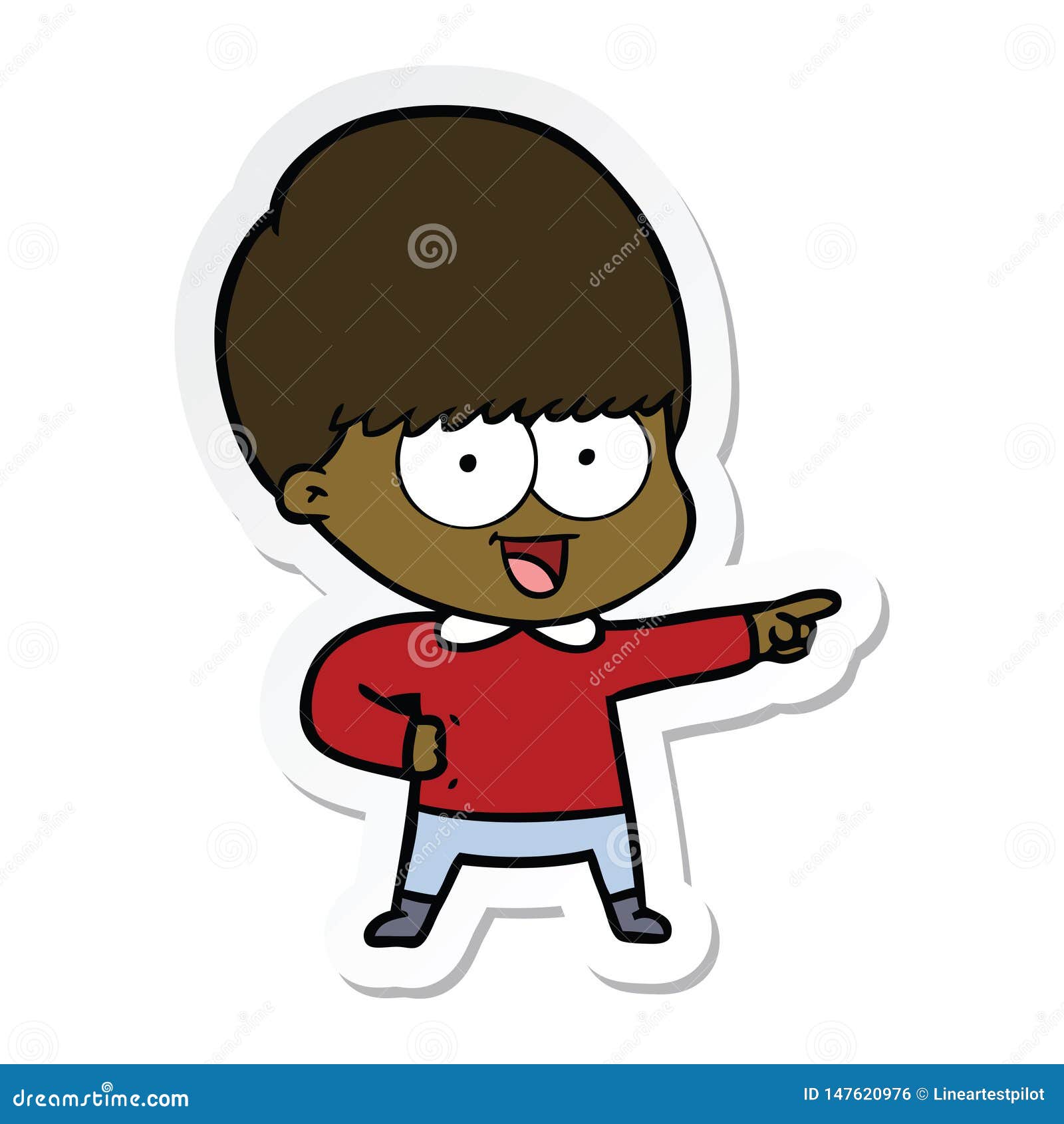 Sticker of a Happy Cartoon Boy Pointing Stock Vector - Illustration of ...