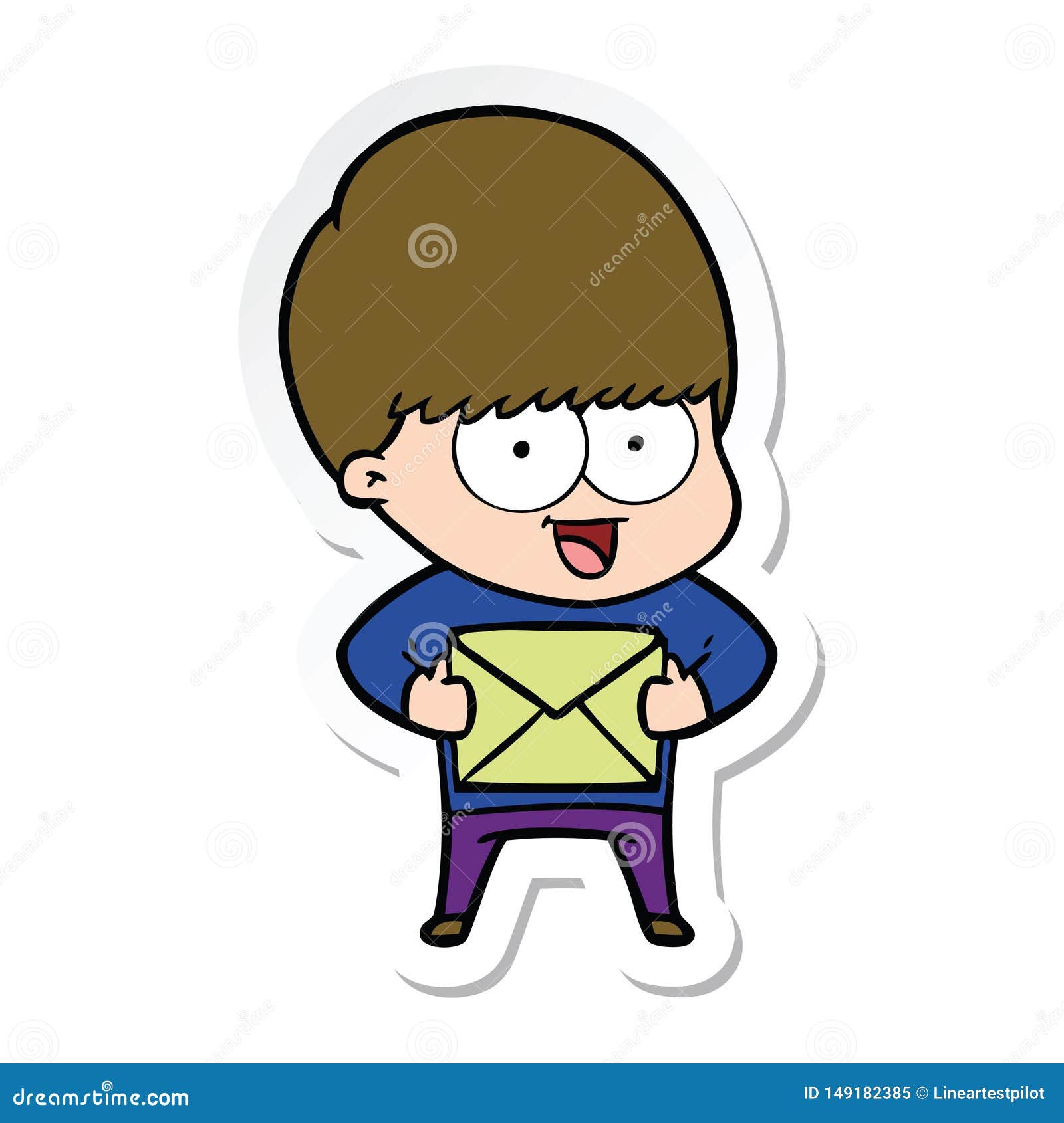 Sticker of a Happy Cartoon Boy with Present Stock Vector - Illustration ...