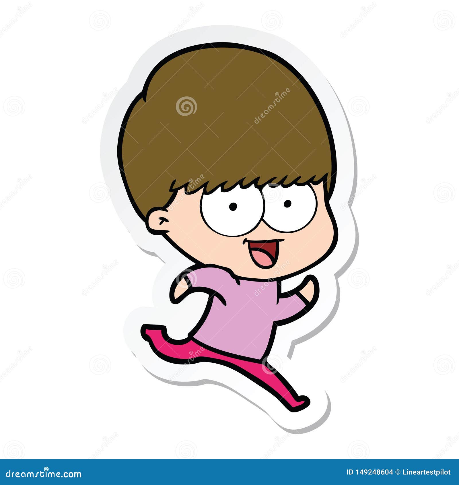 Sticker of a Happy Cartoon Boy Running Stock Vector - Illustration of ...