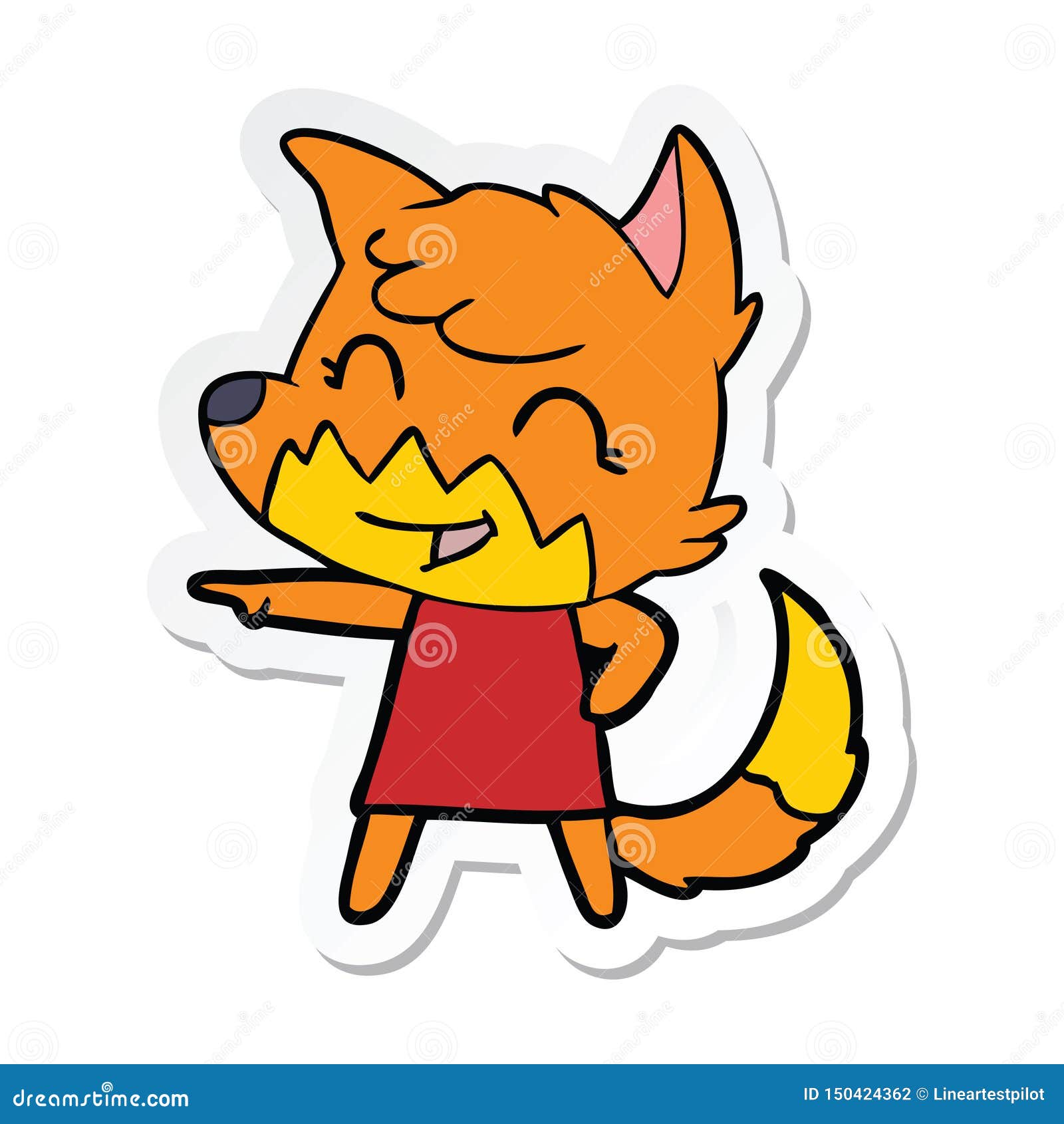 Sticker of a Happy Cartoon Fox Stock Vector - Illustration of freehand ...