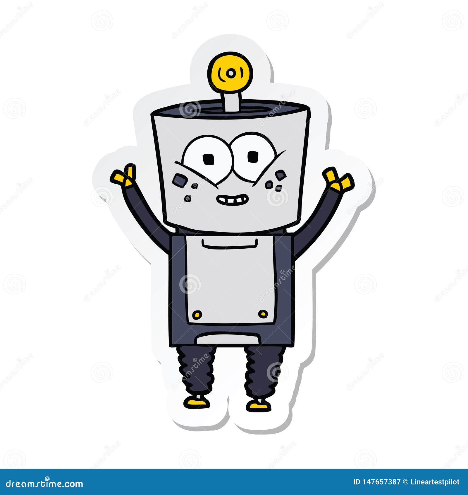 Sticker of a Happy Cartoon Robot Waving Hello Stock Vector ...
