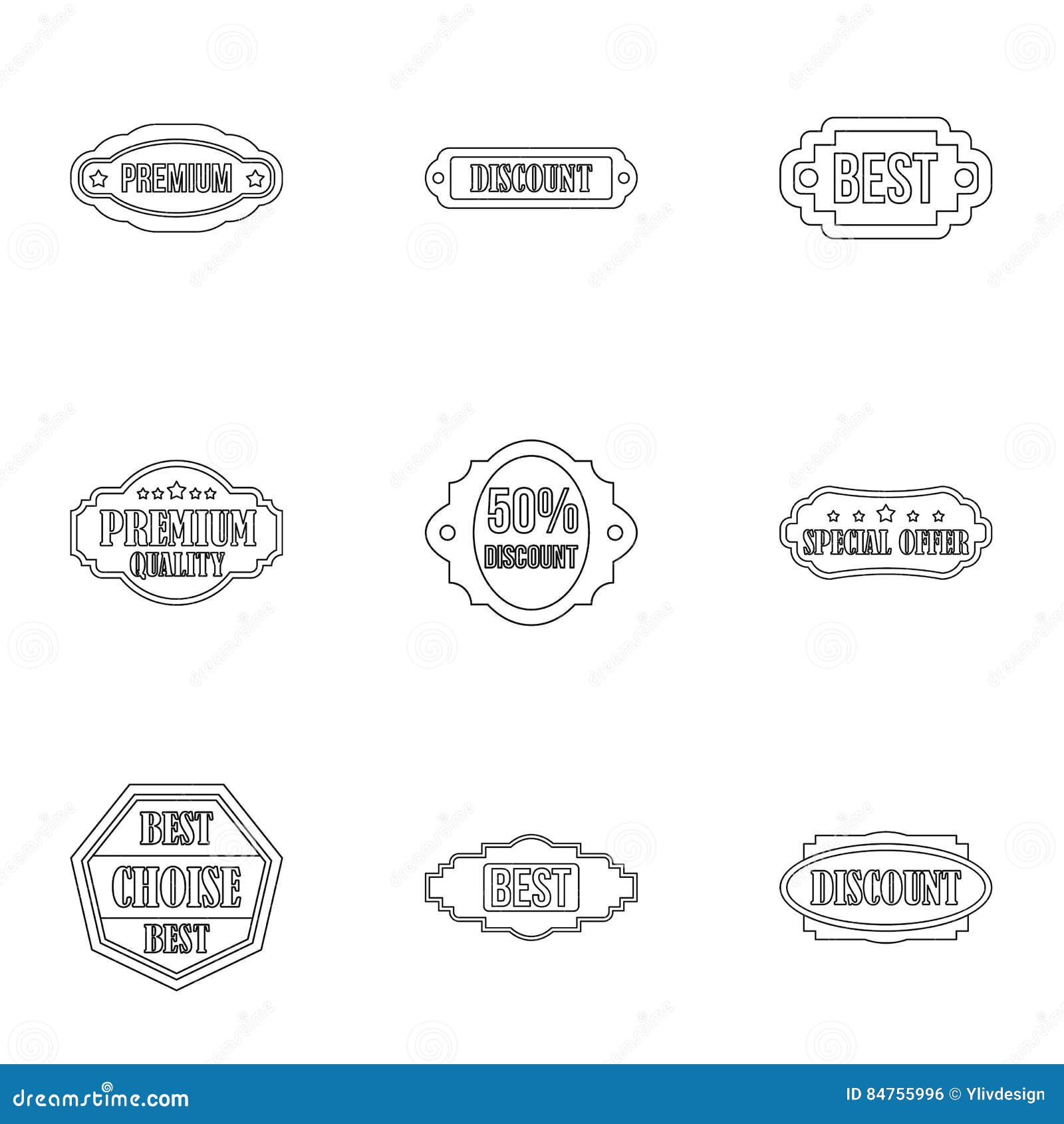 Sticker Icons Set, Outline Style Stock Vector - Illustration of quality ...