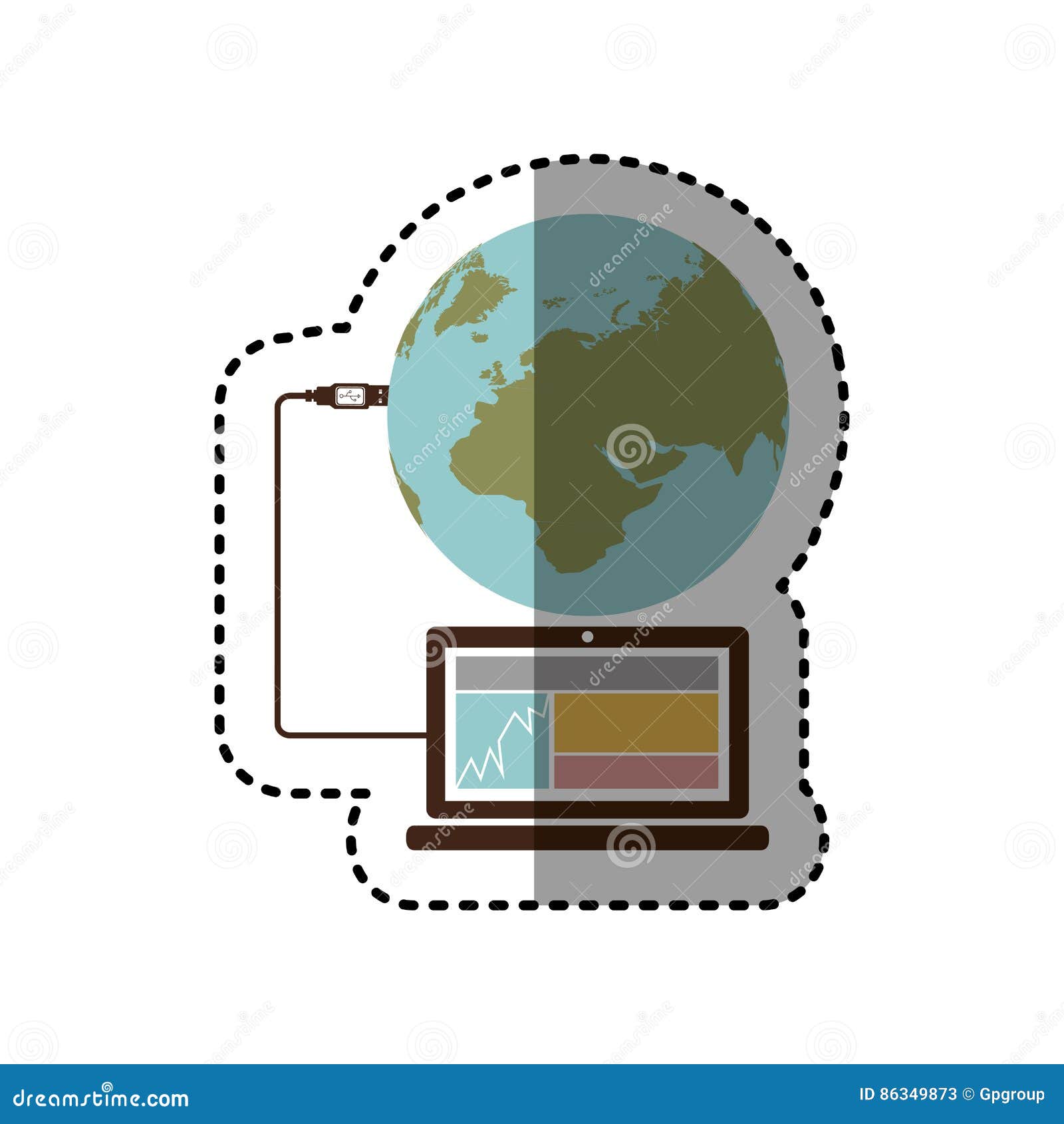 Sticker Laptop Global Hosting Database Stock Illustration ...