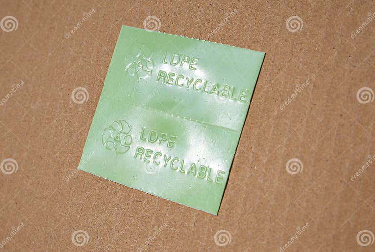 Sticker with 4-LDPE Plastic Recycling Logo on the Cardboard Packaging ...