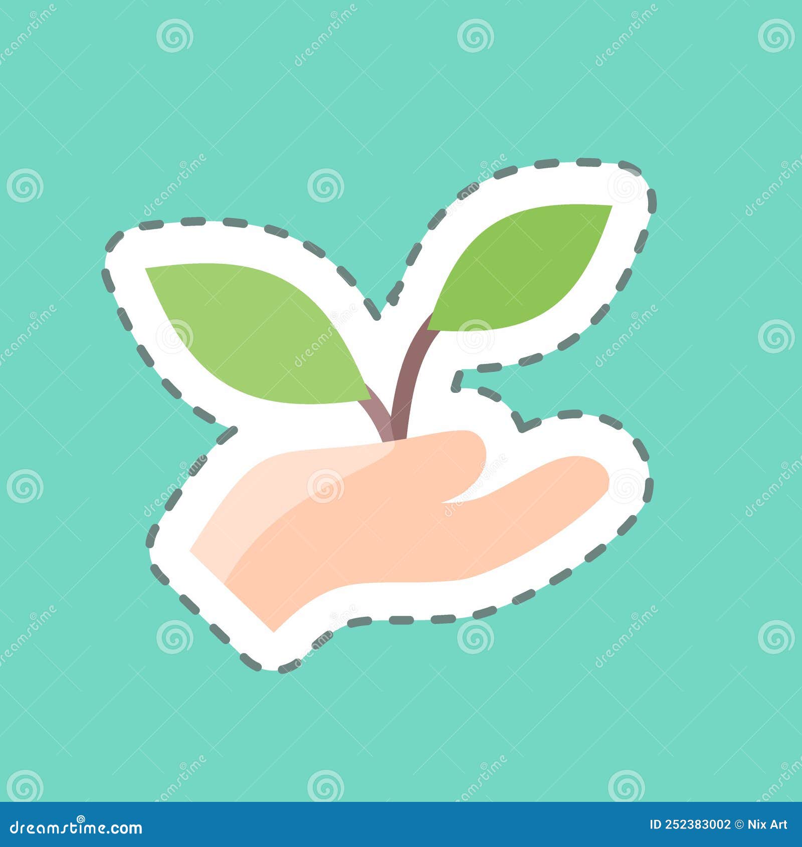 Sticker Line Cut Holding Plants. Suitable for Spring Symbol. Simple ...