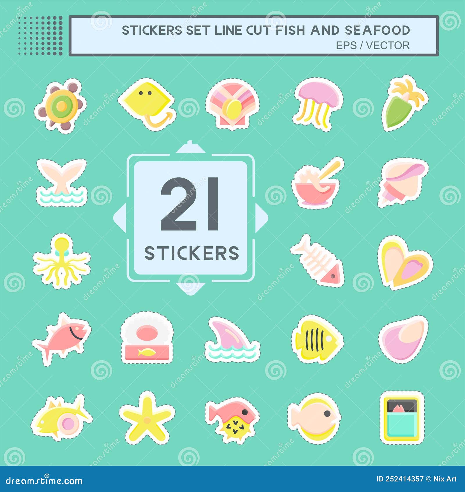 Sticker Line Cut Set Fish and Seafood. Suitable for Seafood Symbol ...