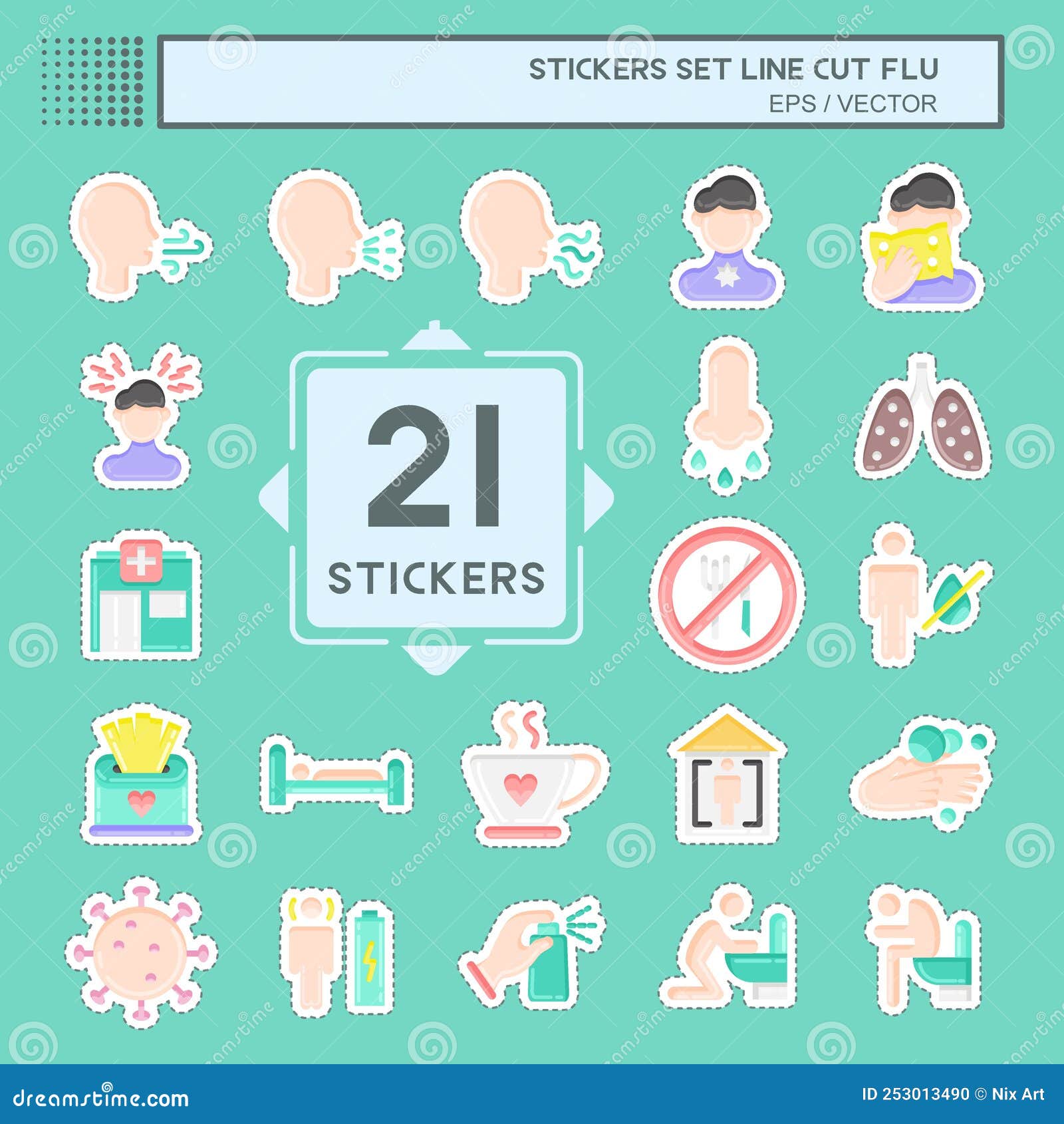 Sticker Line Cut Set Flu. Suitable for Education Symbol. Simple Design ...