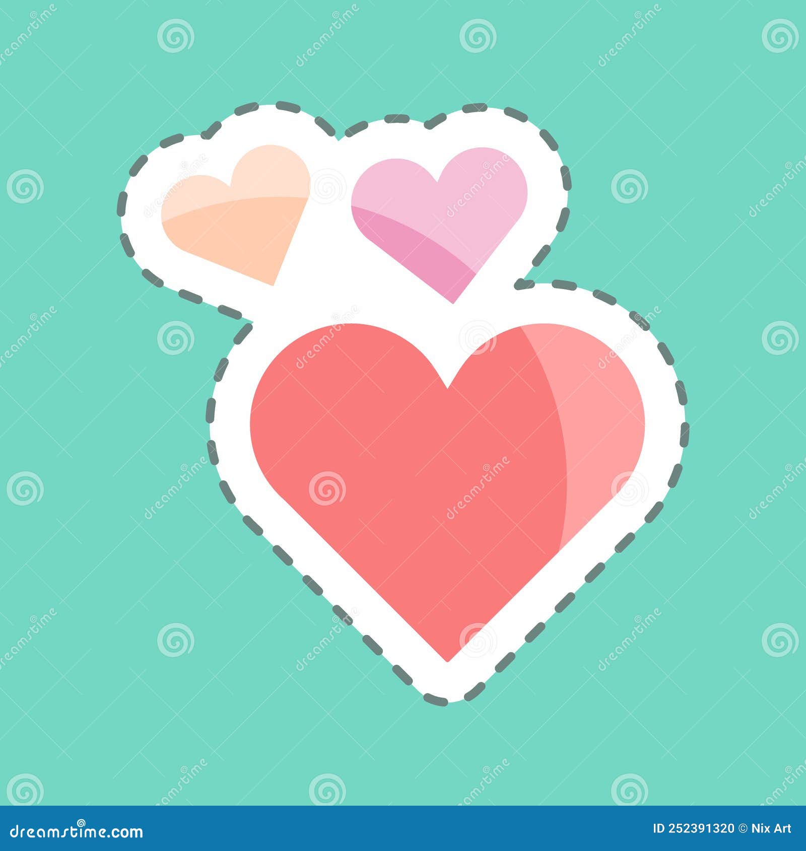 Sticker Line Cut Two Hearts. Suitable for Wedding Symbol. Simple Design ...