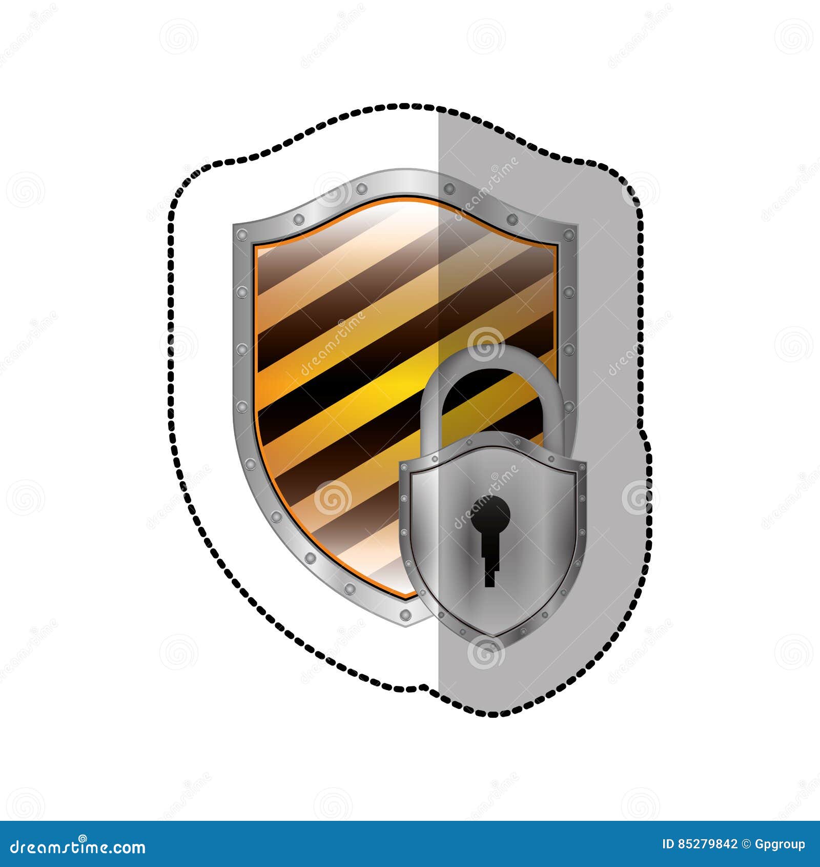 Sticker Metallic Shield with Diagonal Stripe and Padlock Stock ...