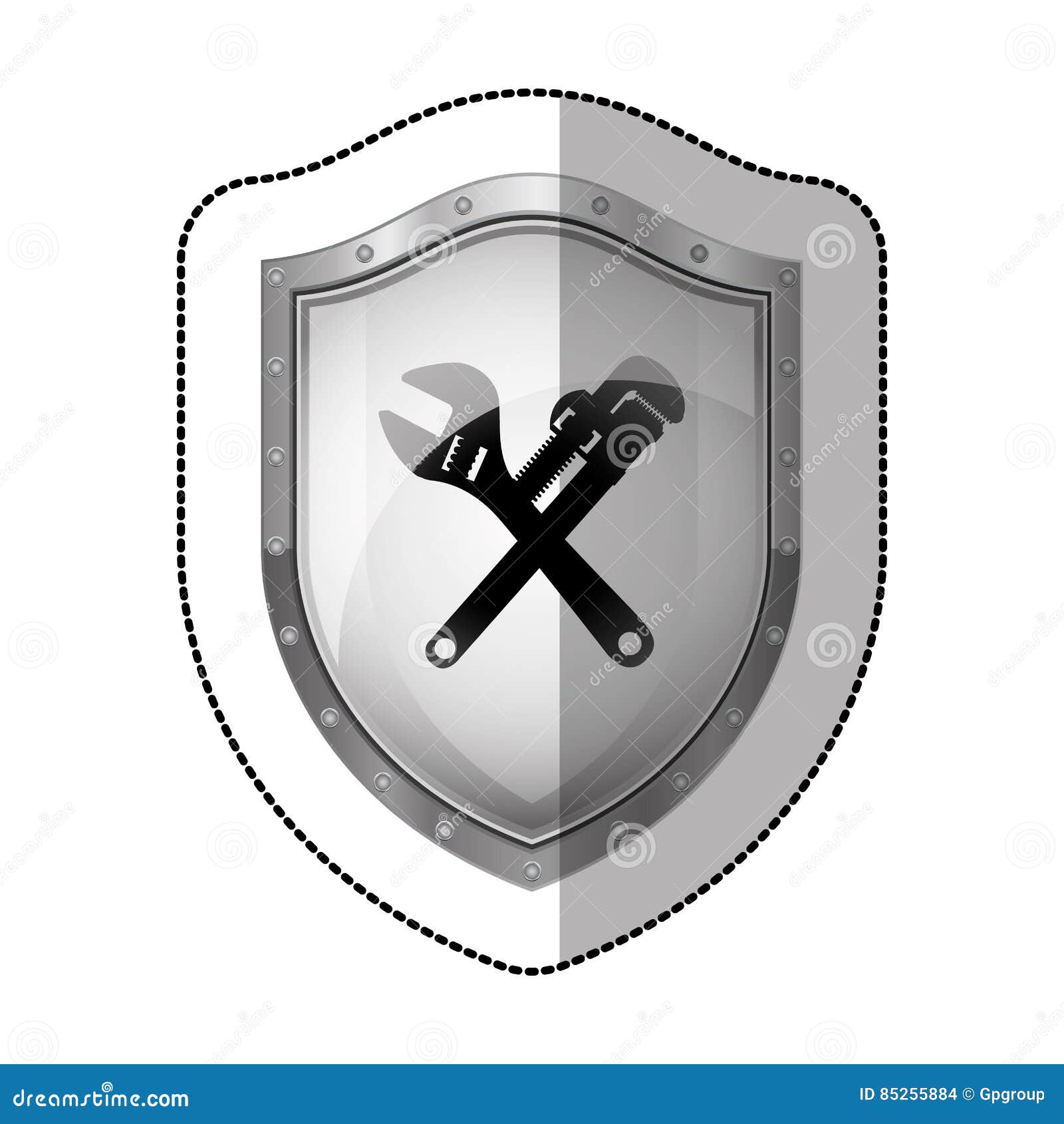 Sticker Metallic Shield with Silhouette Crossed Wrenches Stock ...