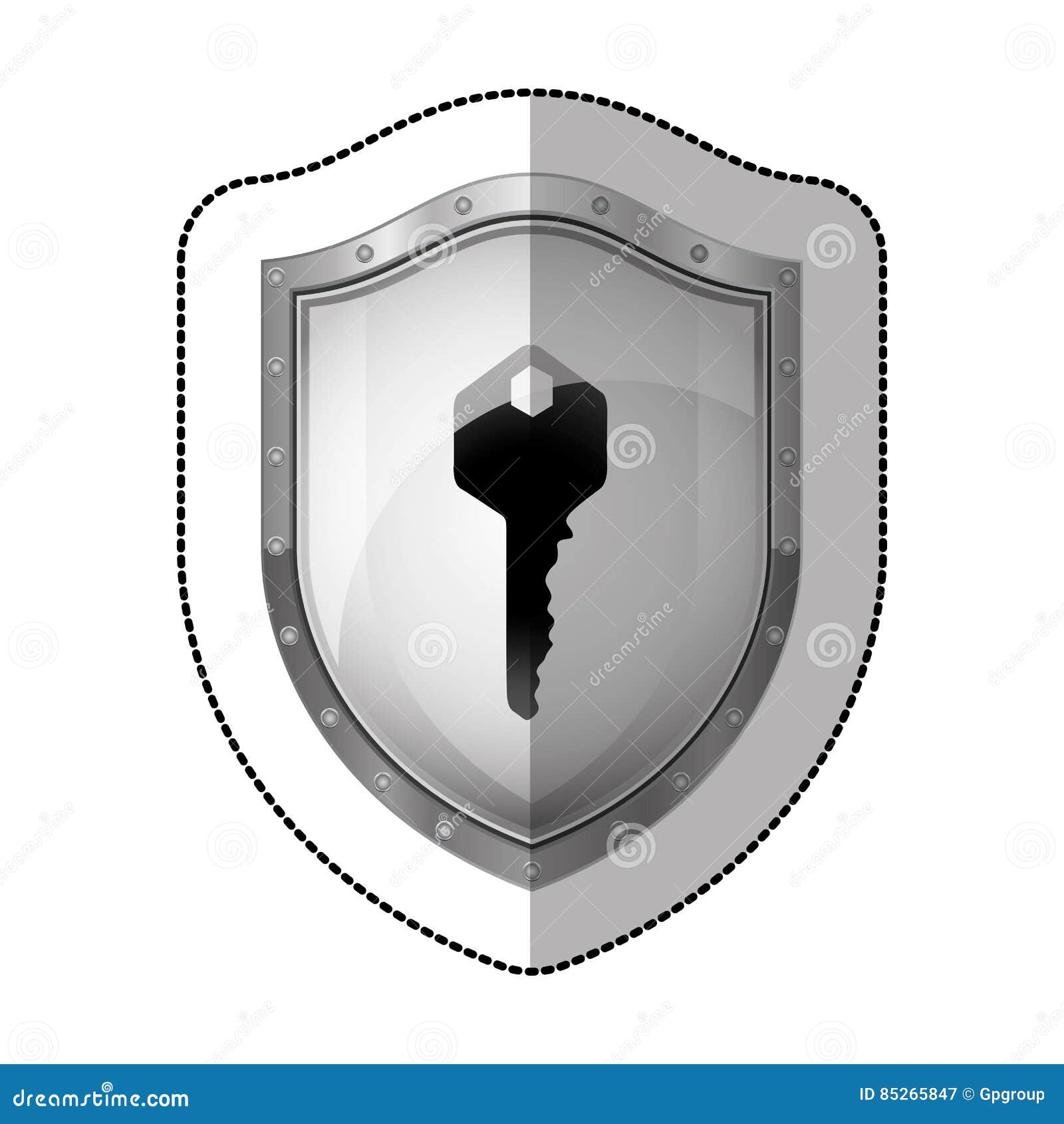 Sticker Metallic Shield with Silhouette Key Stock Illustration ...