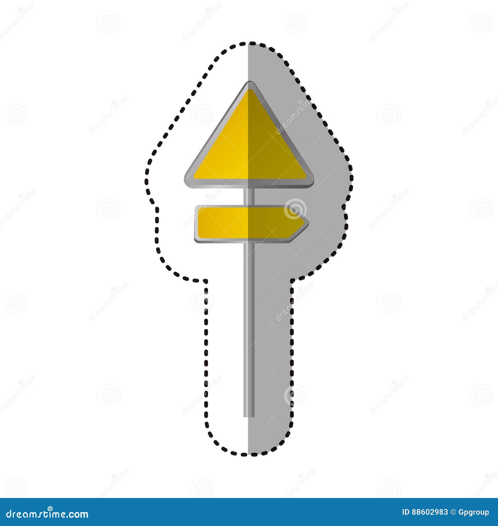 Sticker Metallic Yellow Triangle Shape Traffic Sign with Direction ...